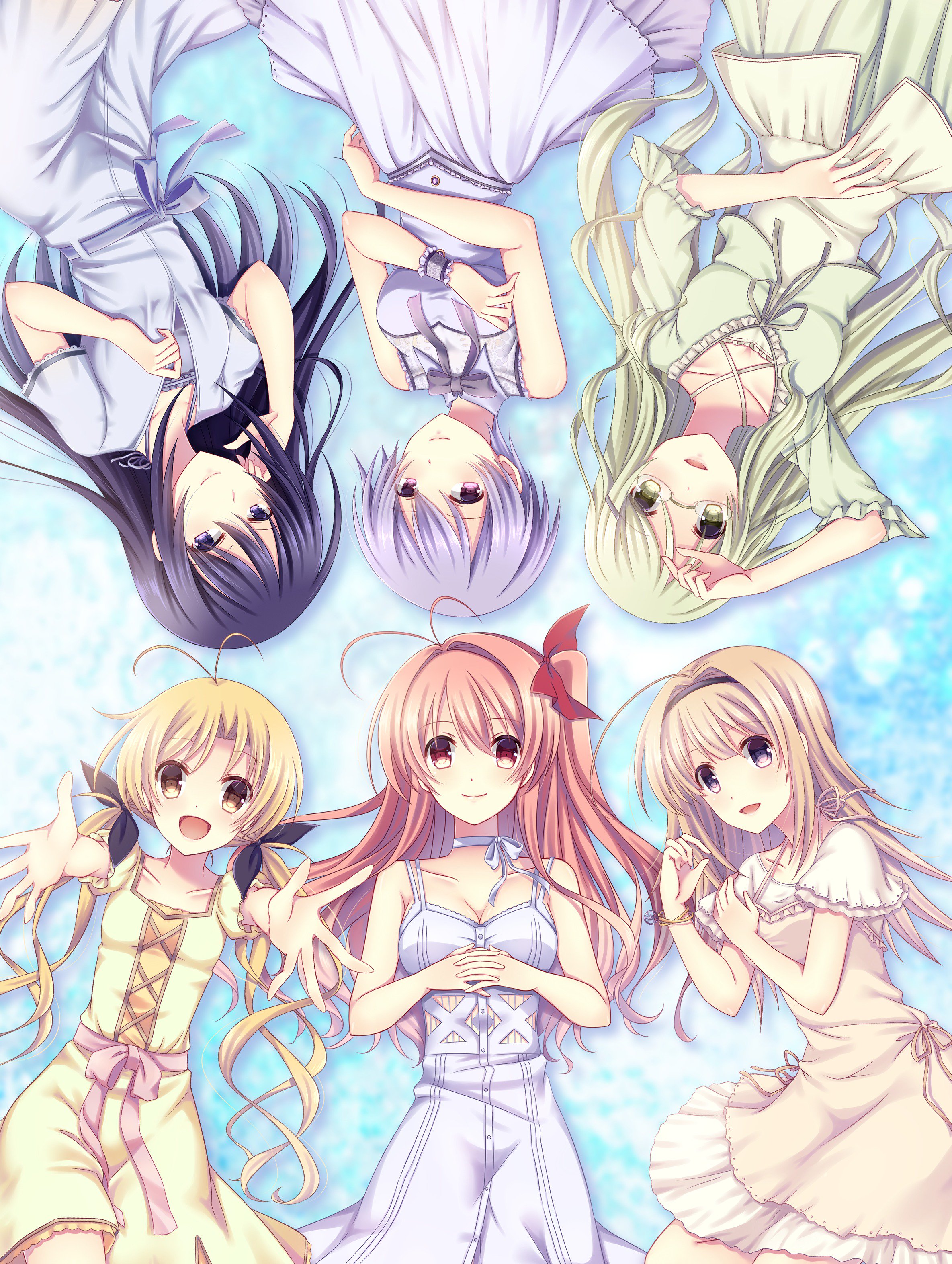 Safebooru - 6+girls :d absurdres ahoge antenna hair aoi sena bangle black hair blonde hair blue ...