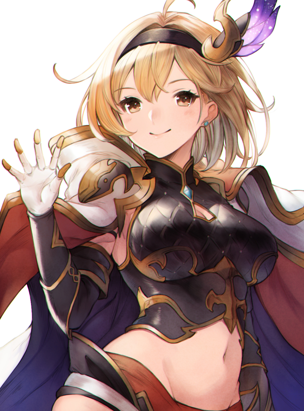 Safebooru - 1girl ahoge armor armpit peek black hairband blonde hair breastplate breasts brown ...