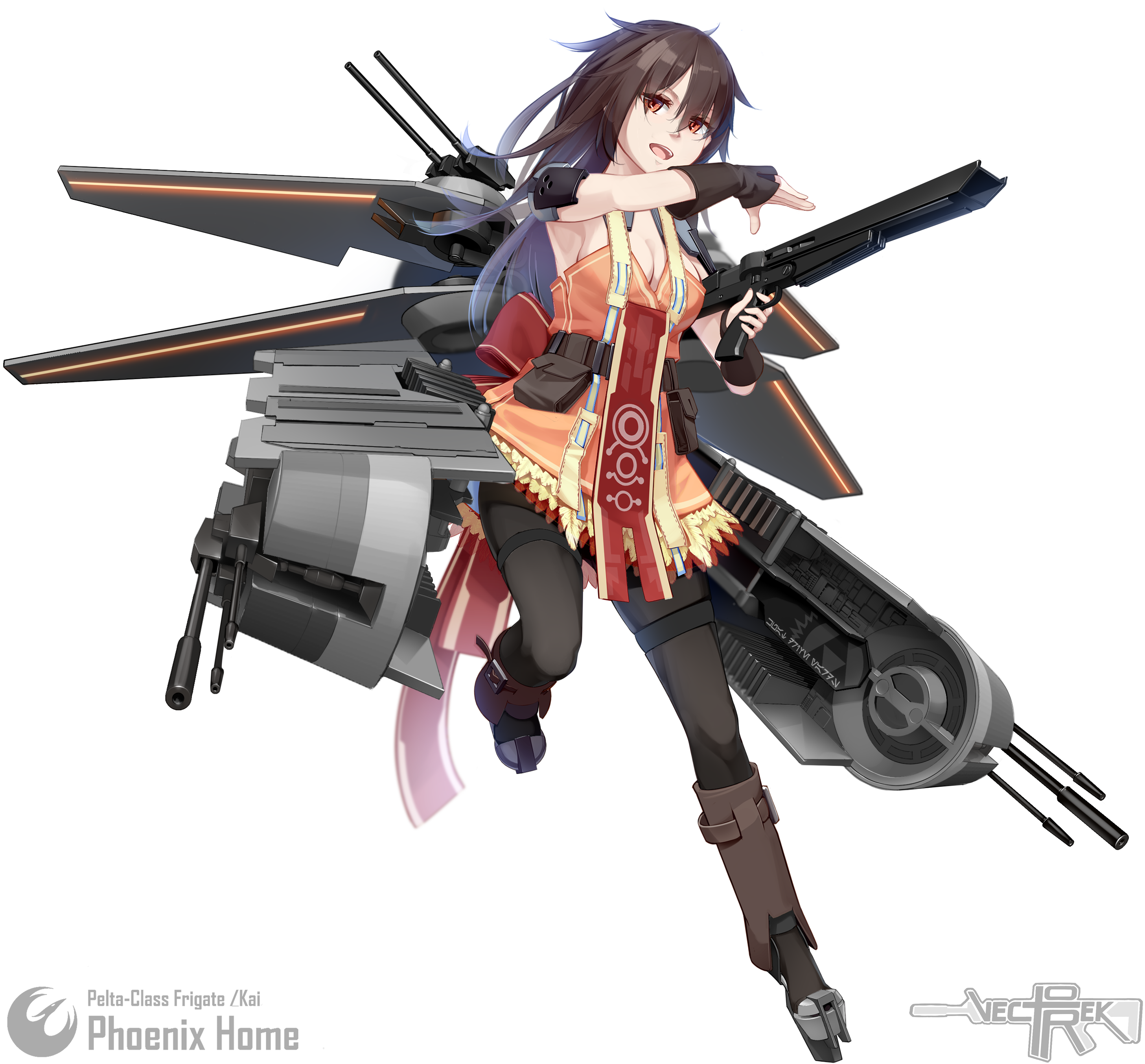 Safebooru - 1girl absurdres artist name boots bow breasts brown hair ...