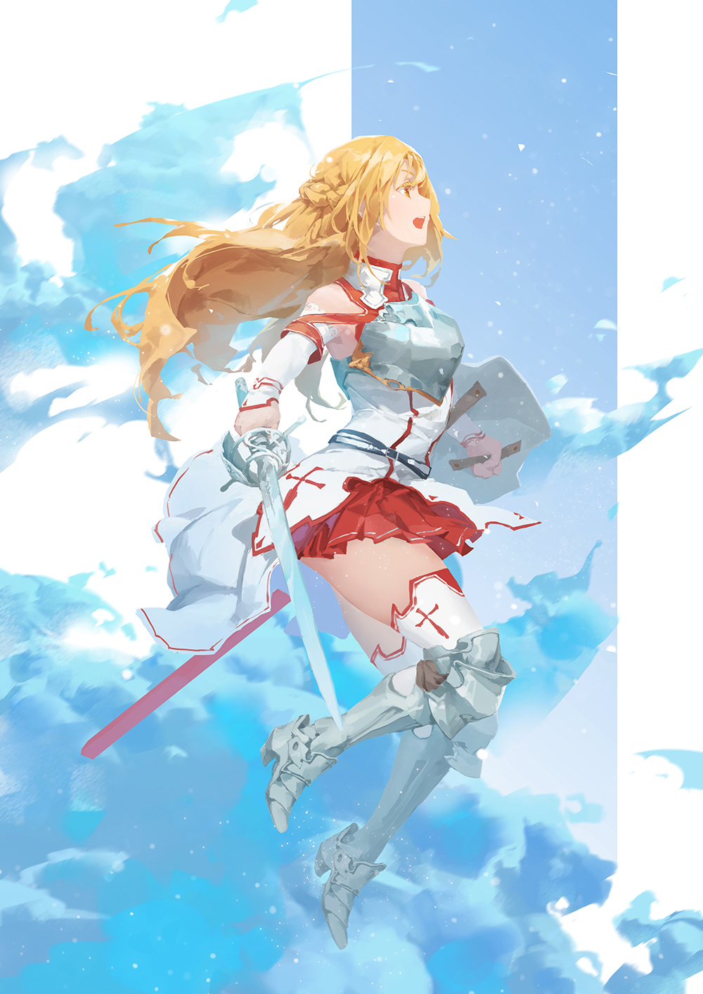 Safebooru - 1girl armor armored boots asuna (sao) baraba baba bare shoulders blonde hair boots ...