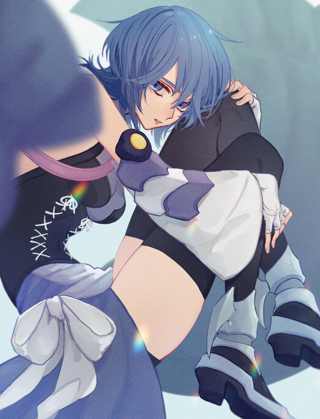 Safebooru - 1girl aqua (kingdom hearts) bare shoulders black legwear blue eyes blue hair breasts ...