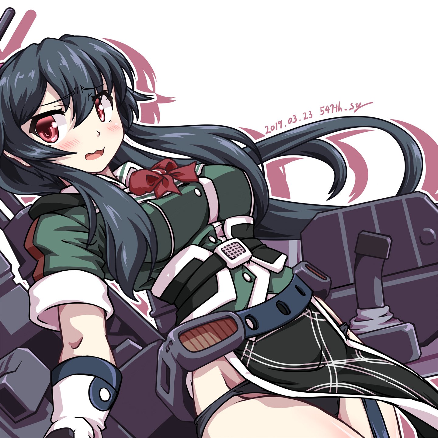 Safebooru - 1girl 547th sy artist name black hair black panties black skirt bow bowtie chikuma ...