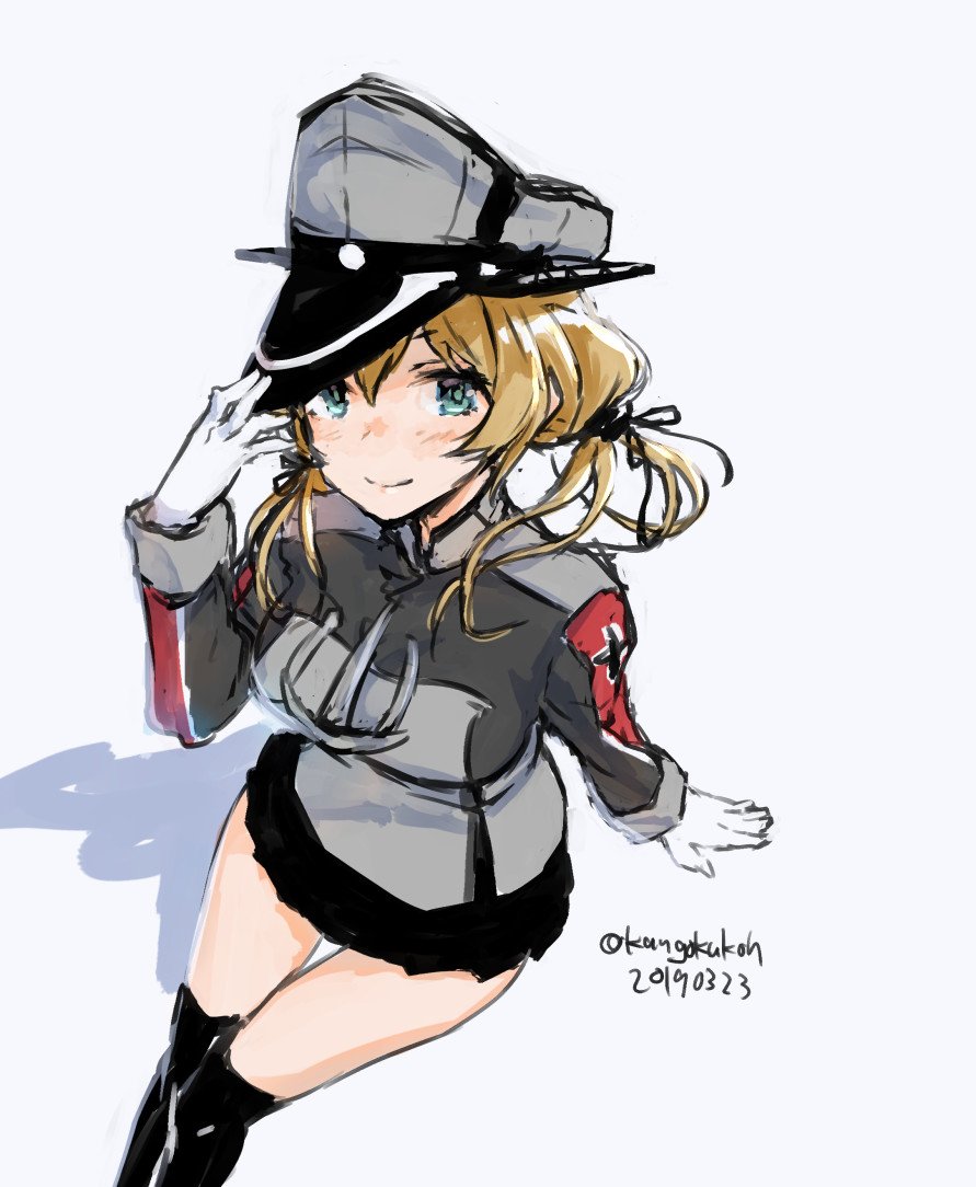 Safebooru - 1girl anchor hair ornament aqua eyes black ribbon black skirt blonde hair cowboy ...