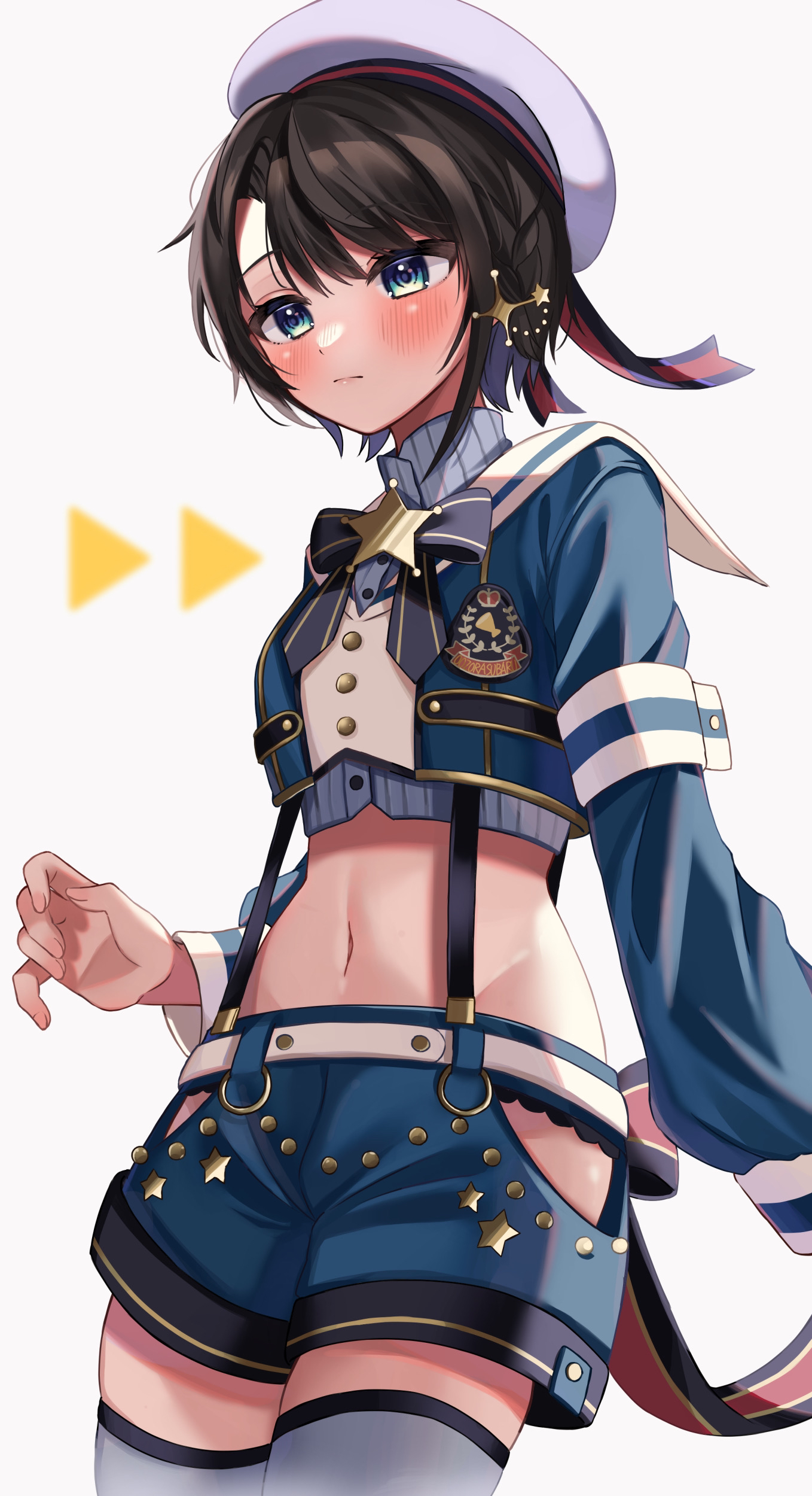 Safebooru - 1girl absurdres armband asymmetrical hair bangs beret black bow black bowtie black ...