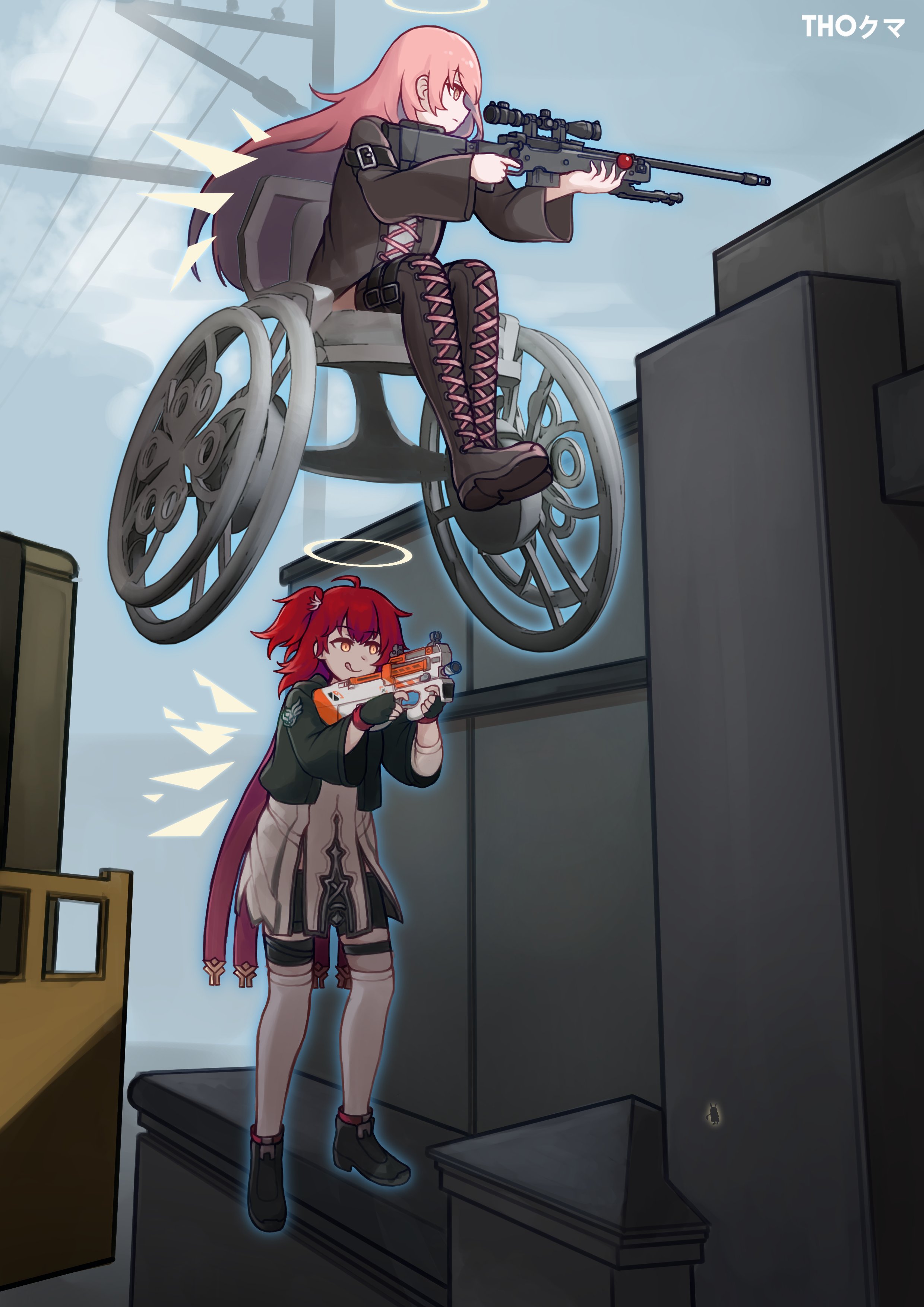 Safebooru - 2girls absurdres arknights black boots black jacket black shoes boots detached wings ...