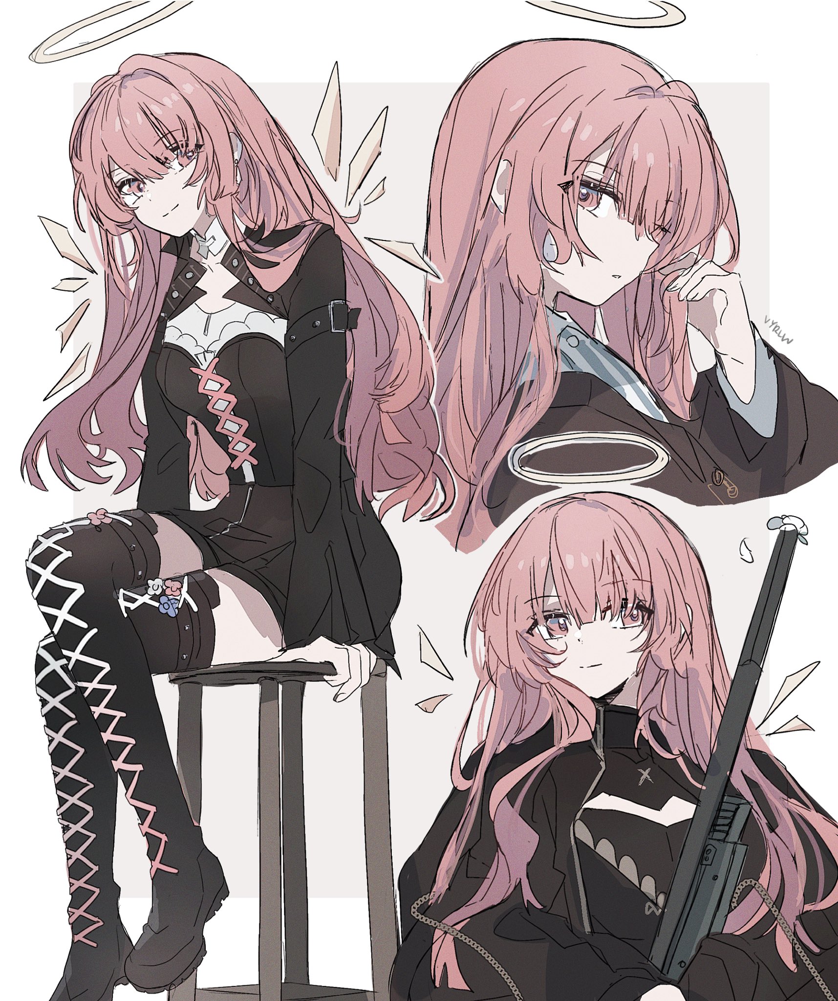 Safebooru - 1girl arknights arm strap artist name black boots black dress black jacket boots ...