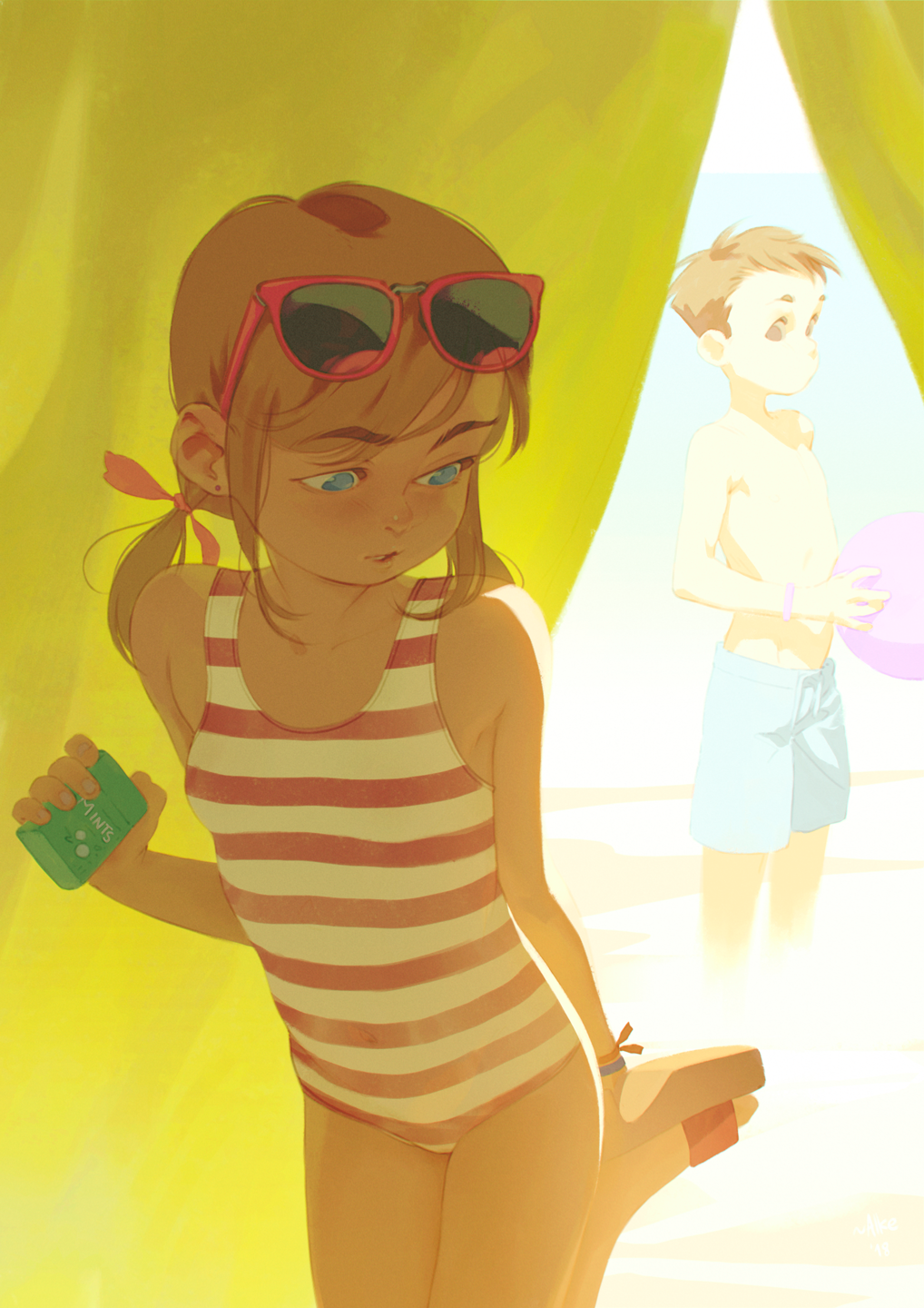 Safebooru - 1boy 1girl alkemanubis ball blue eyes blush bracelet brown eyes brown hair ...