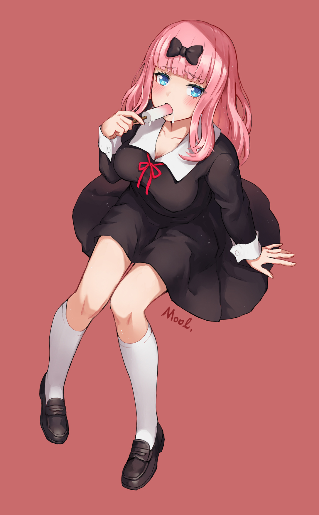 Safebooru - 1girl artist name bangs black bow black dress black footwear blue eyes blunt bangs ...