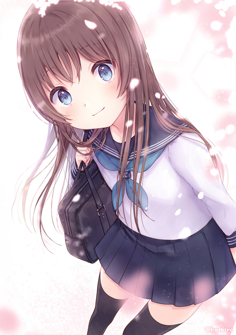 Safebooru - 1girl artist name bag black legwear blue eyes blue neckwear blue sailor collar blue ...