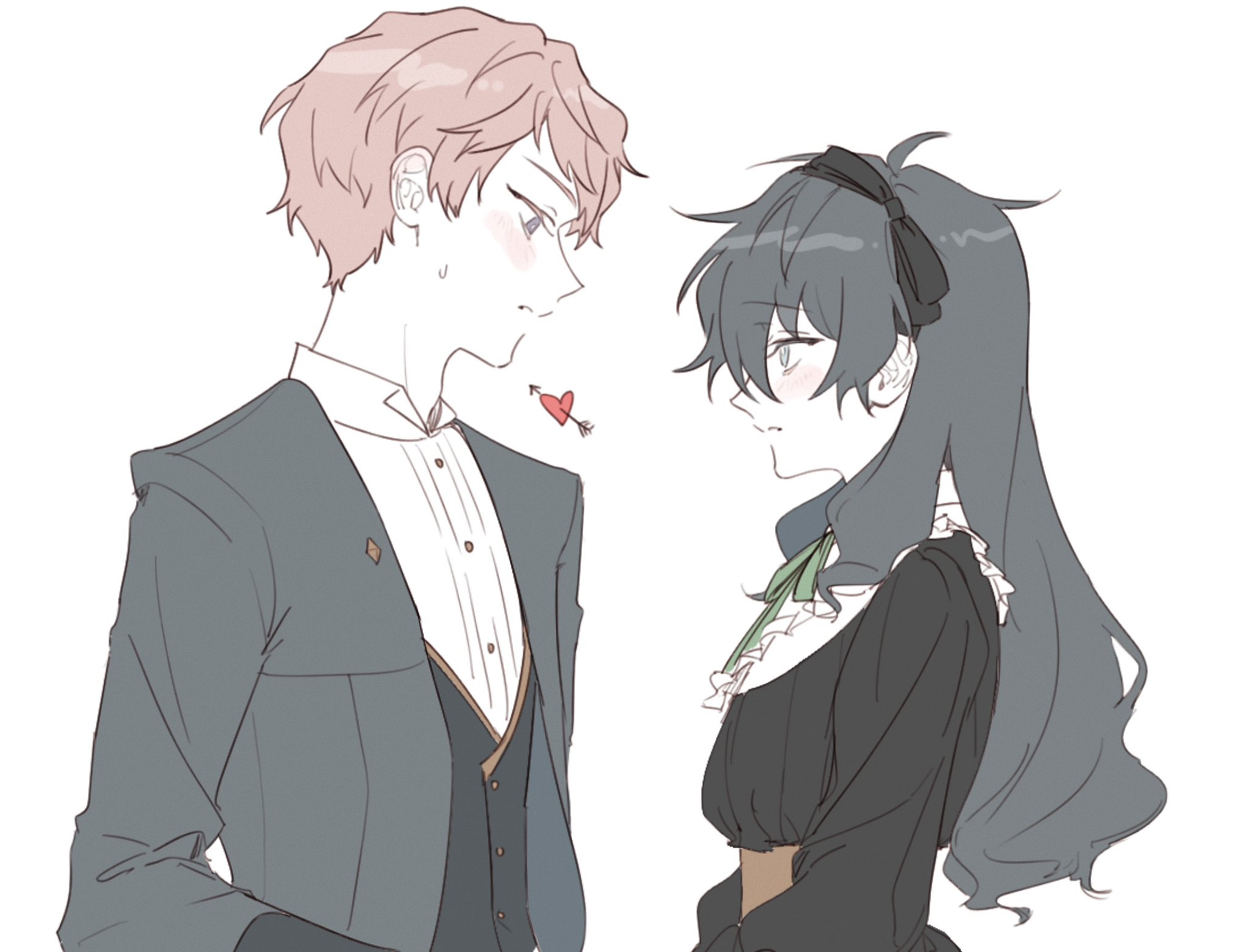 Safebooru - 1boy 1girl arrow (projectile) arrow through heart black hair black ribbon blue eyes ...