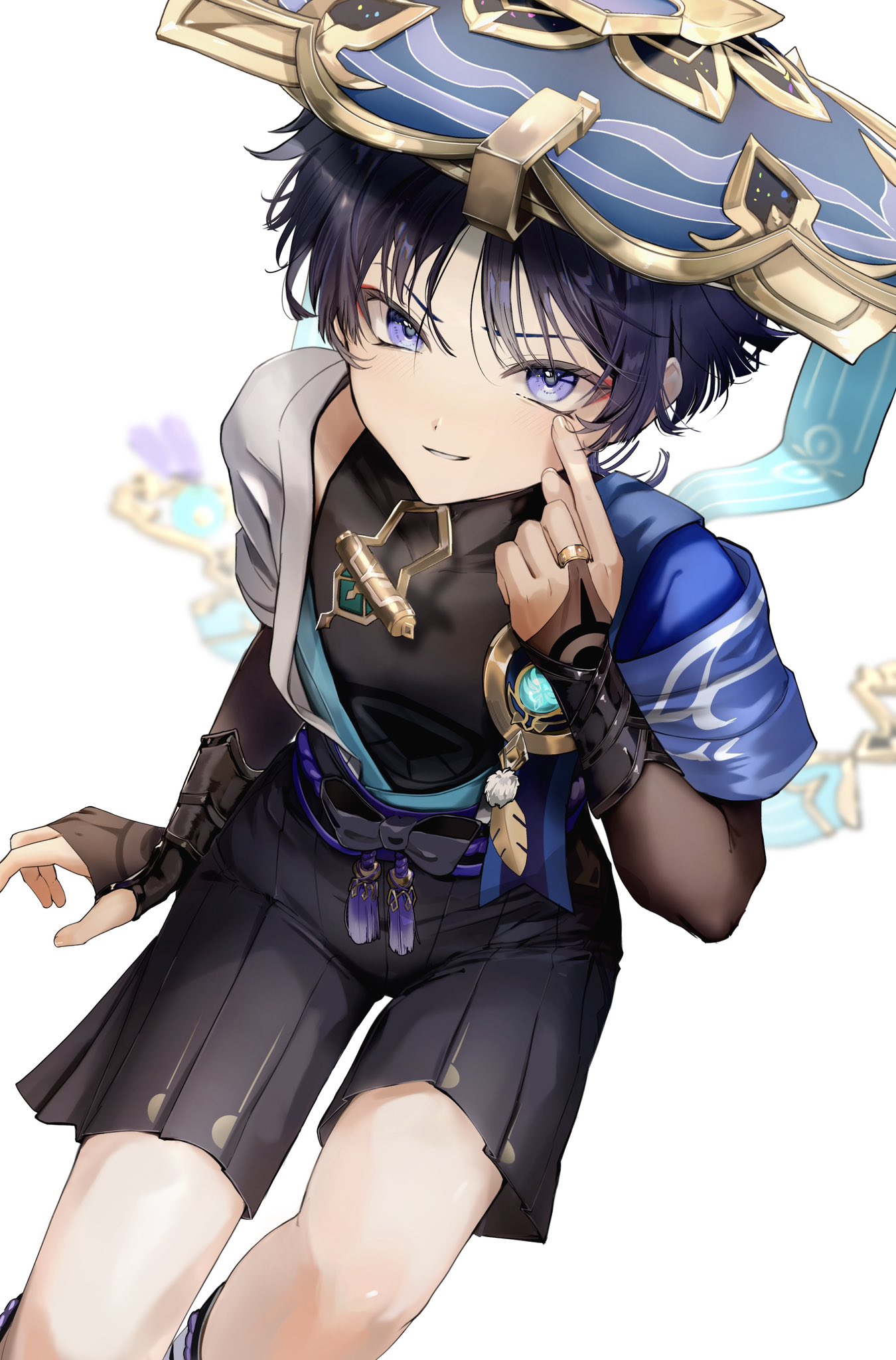 Safebooru - 1boy anemo symbol (genshin impact) aqua gemstone aqua kimono arm at side armor belt ...