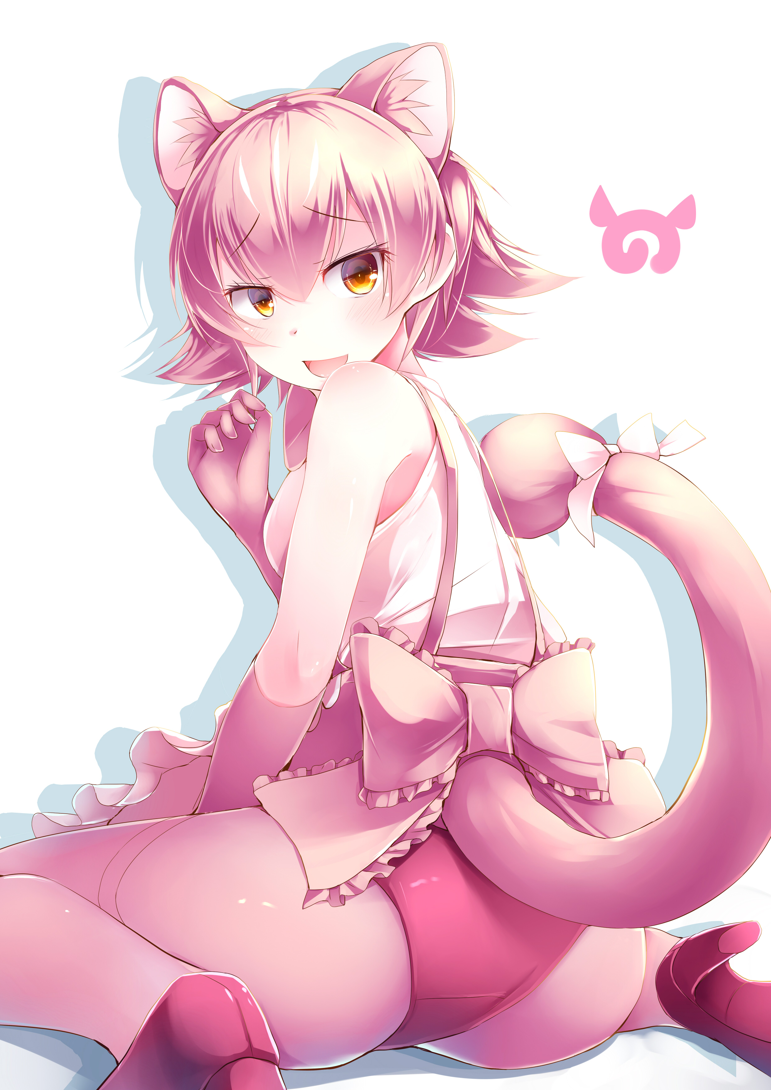 Safebooru - 1girl :d absurdres animal ear fluff animal ears apron ass bangs bare shoulders bow ...