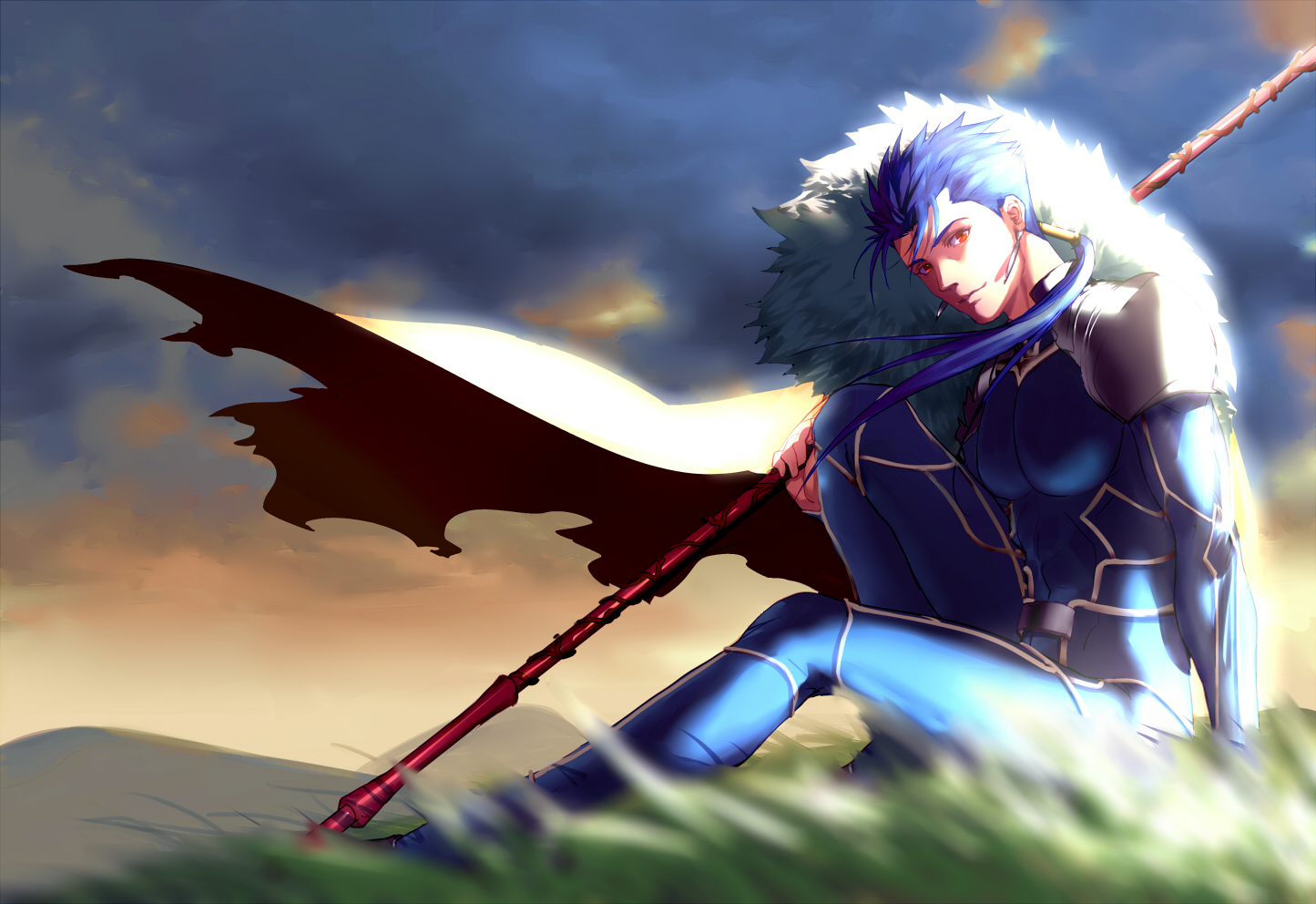 Safebooru - 1boy blue hair cape eilinna fate/stay night fate (series ...
