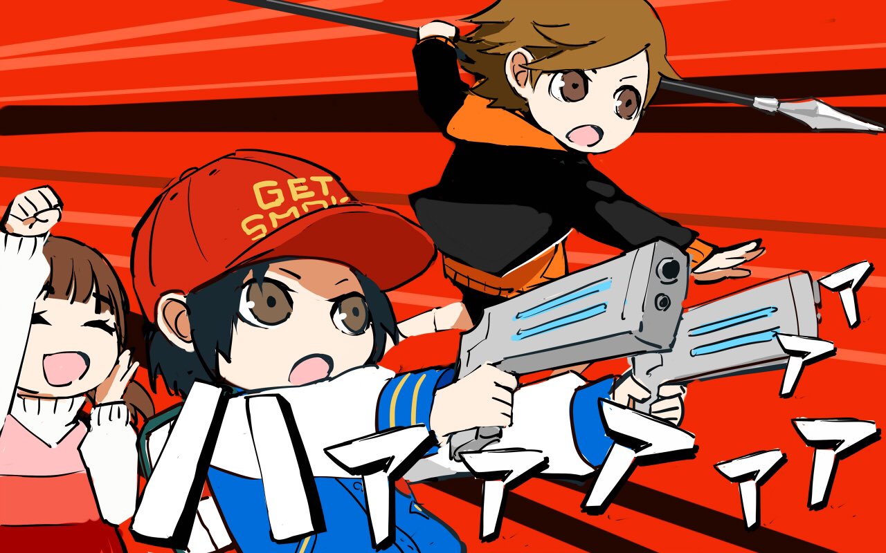 Safebooru - 1girl 2boys amada ken attacking baseball cap black hair ...