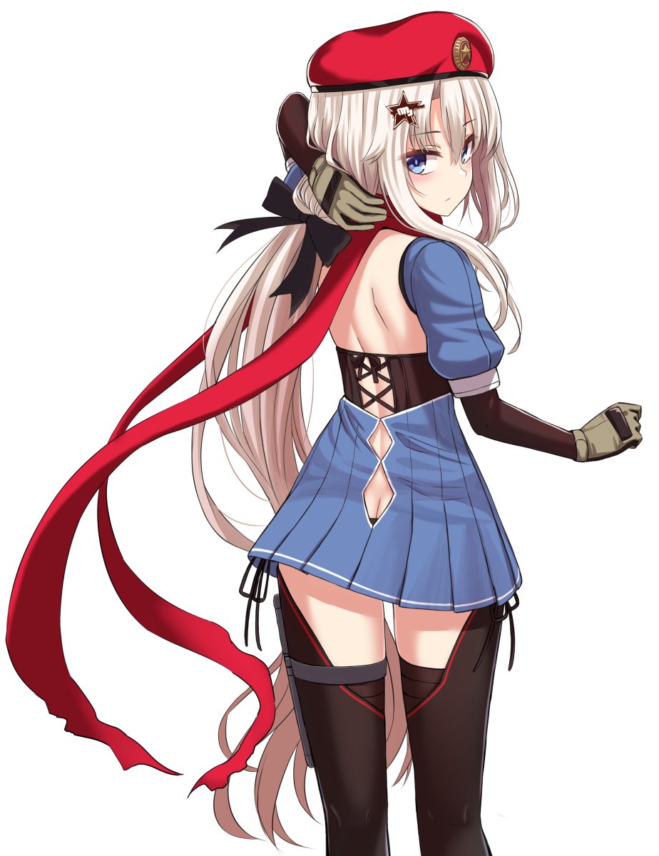 Safebooru - 1girl 9a-91 (girls frontline) beret black legwear black ribbon blue dress blue eyes ...