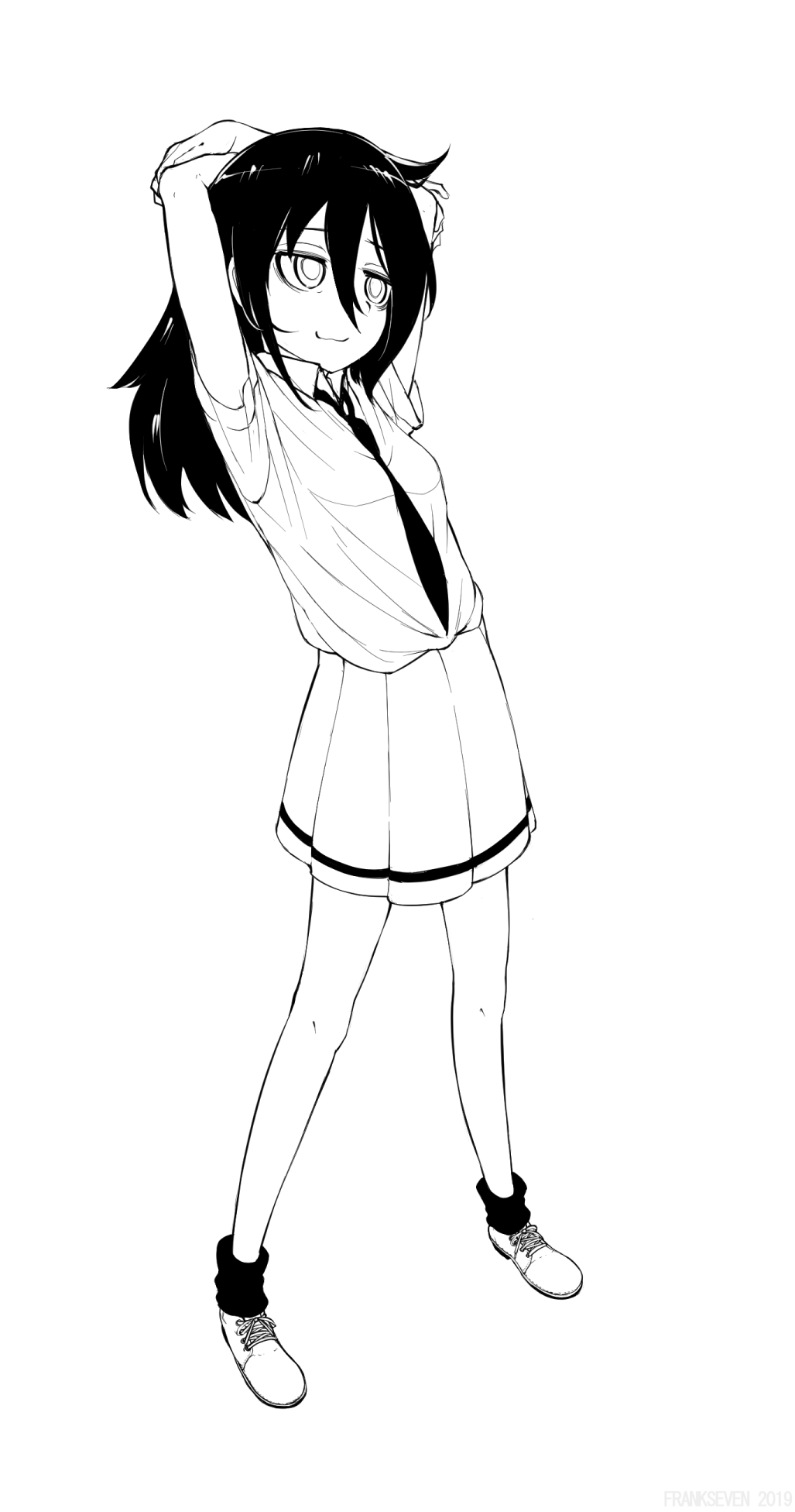 Safebooru - 1girl arms behind head bags under eyes frankseven full body ...