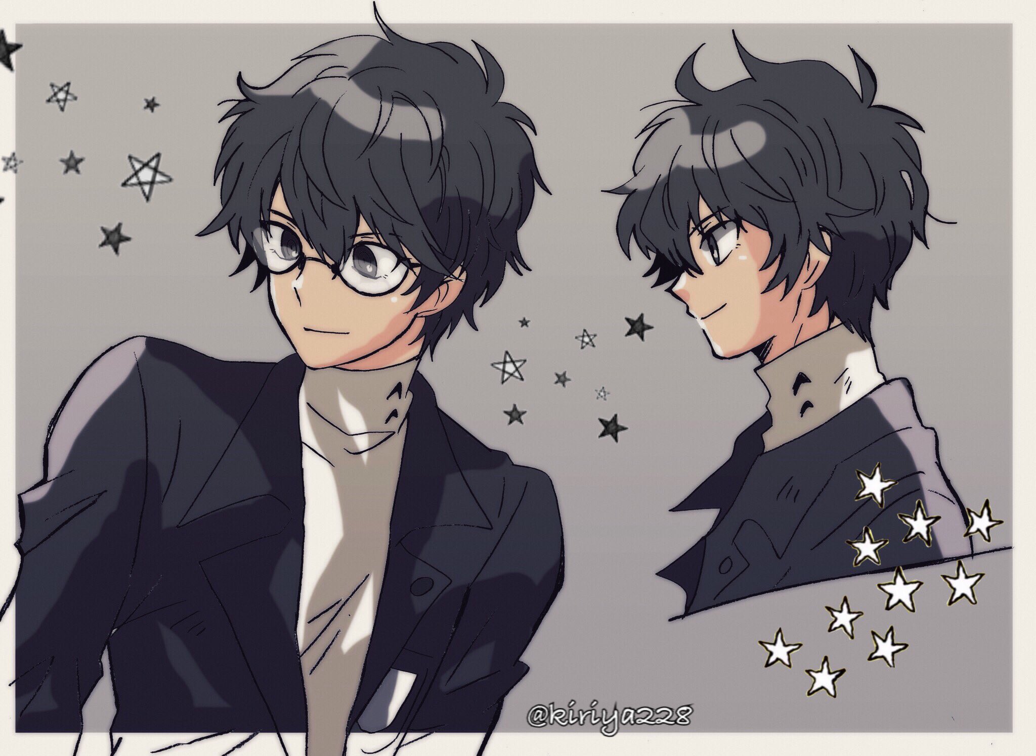 Safebooru - 1boy amamiya ren atlus black hair glasses highres jacket kiriya (552260) male focus ...