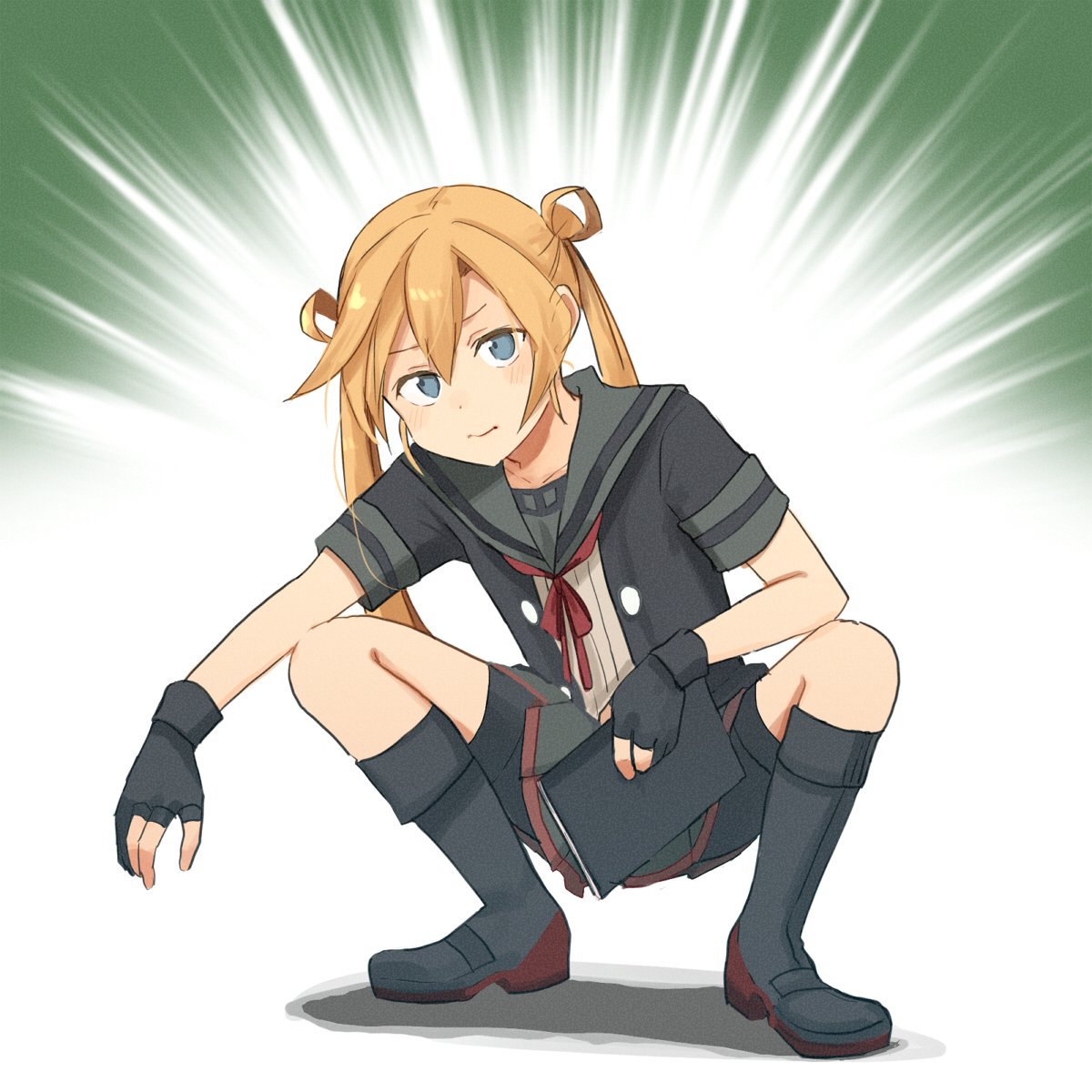 Safebooru - 1girl abukuma (kantai collection) annin musou bike shorts black gloves black jacket ...