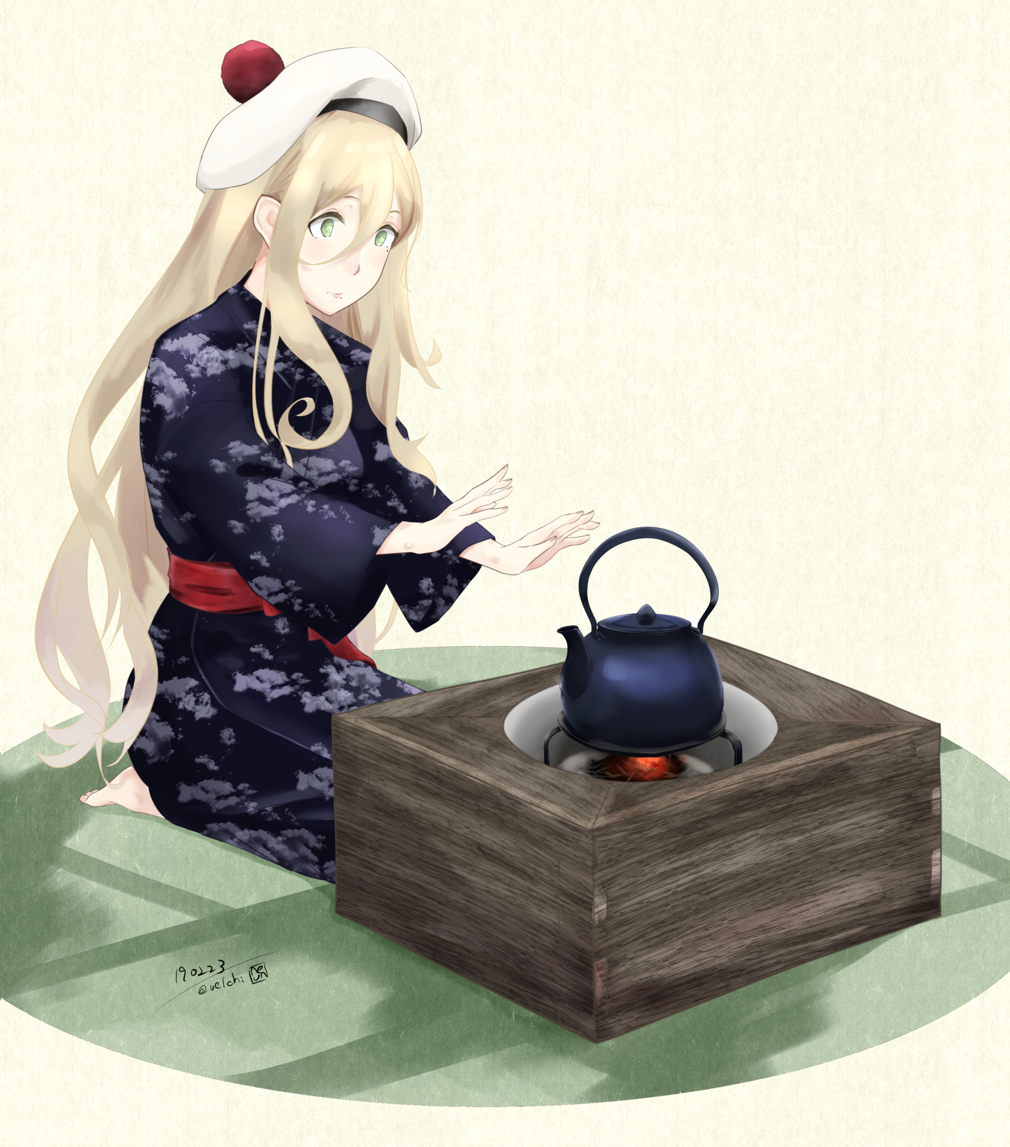 Safebooru - 1girl alternate costume barefoot beret blonde hair blue eyes commentary request ...