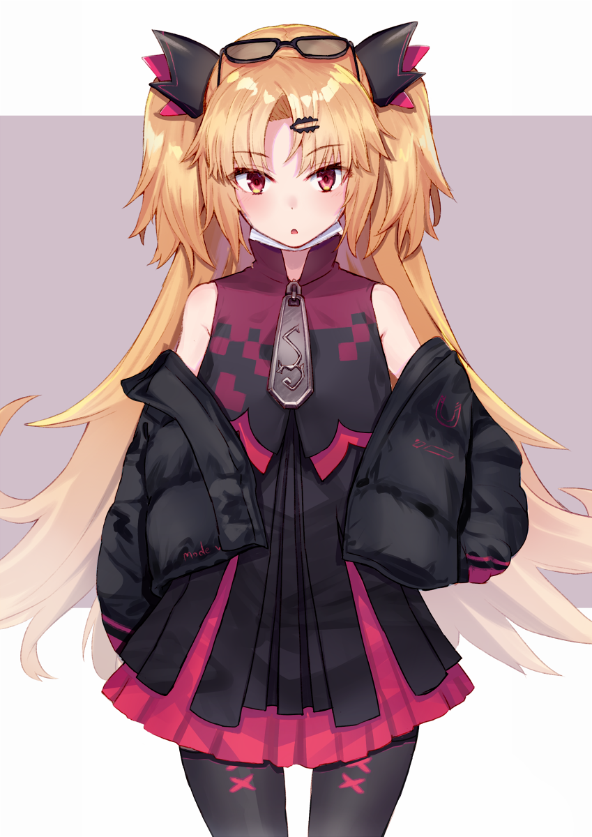 Safebooru - 1girl :o akatsuki yuni bangs bare shoulders black-framed eyewear black dress black ...