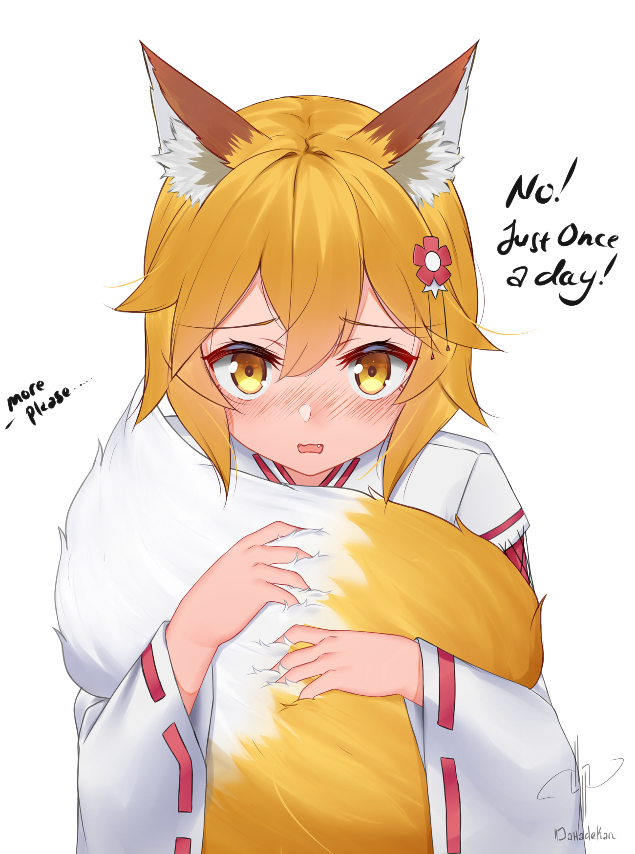 Safebooru - 1girl animal ear fluff animal ears bangs blonde hair blush dahadekan english text ...