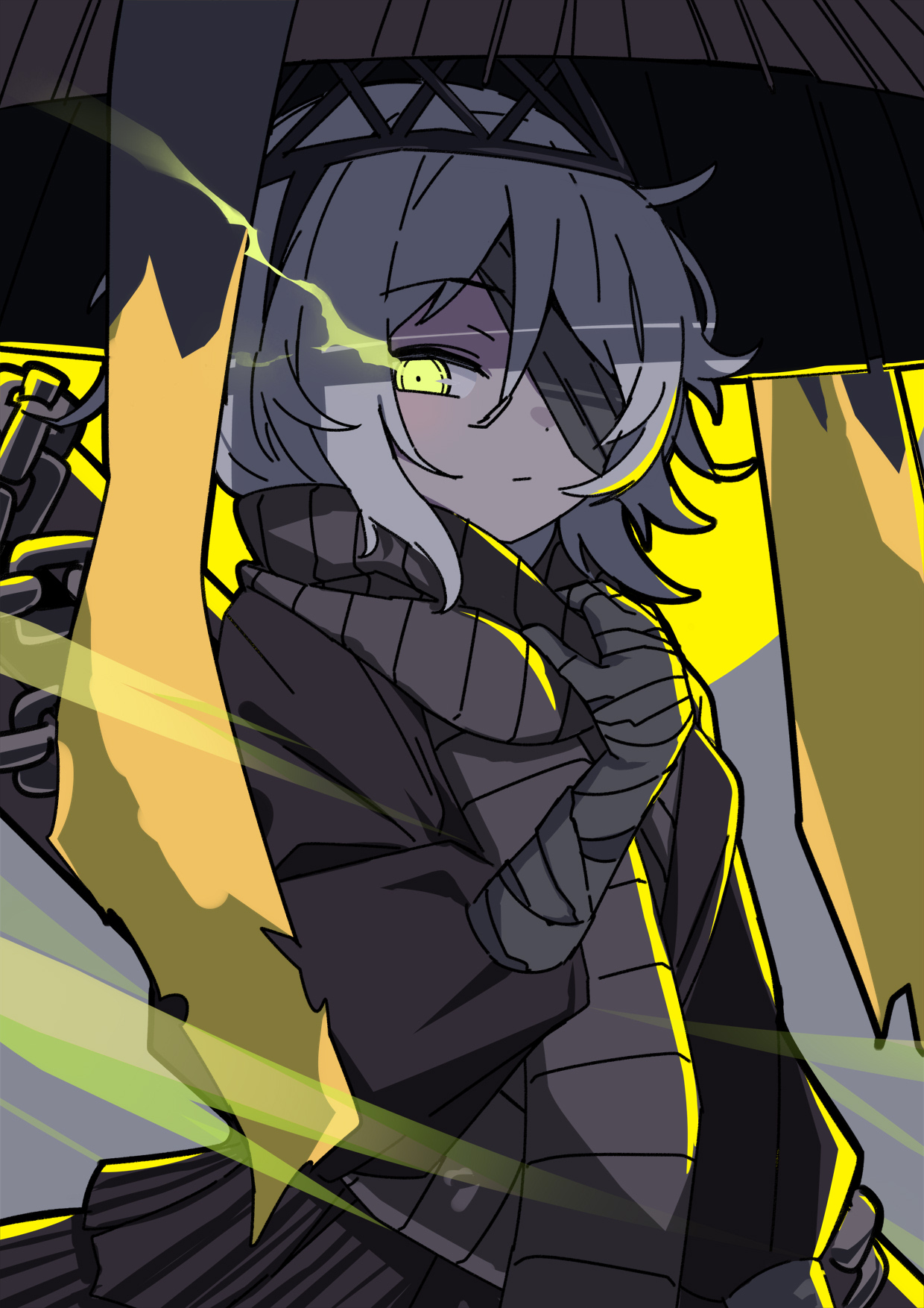 Safebooru - 1girl an apple akaao bandaged arm bandages black shirt closed mouth conical hat ...