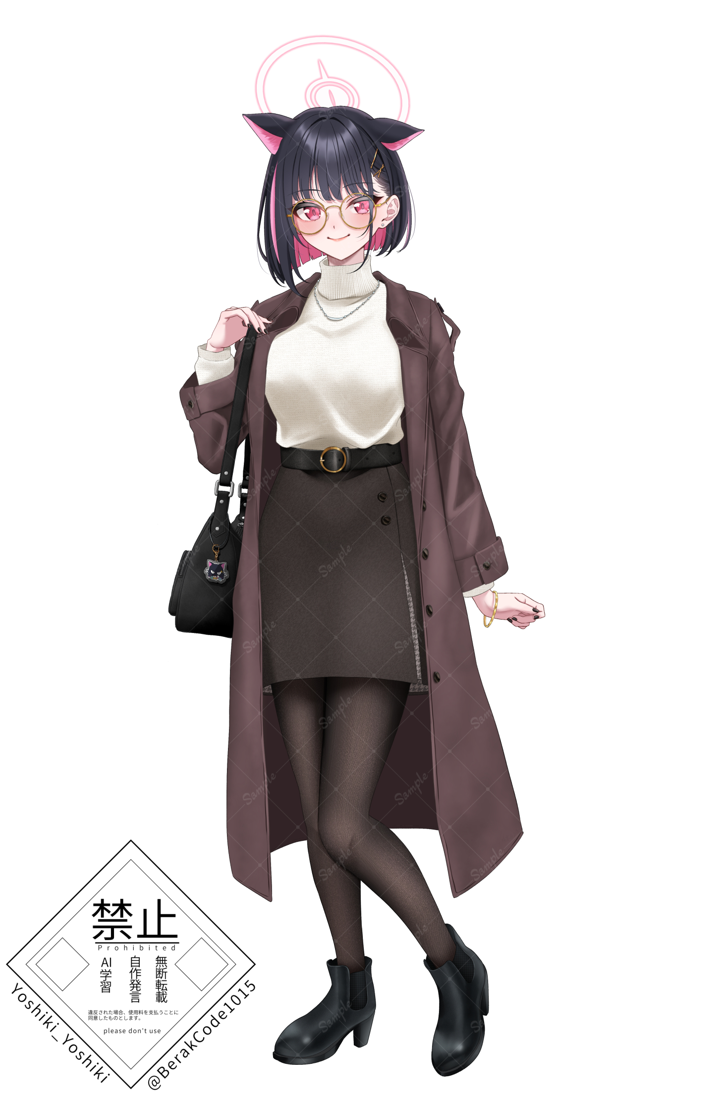 Safebooru - 1girl animal ears artist name belt black bag black belt black hair black nails black ...