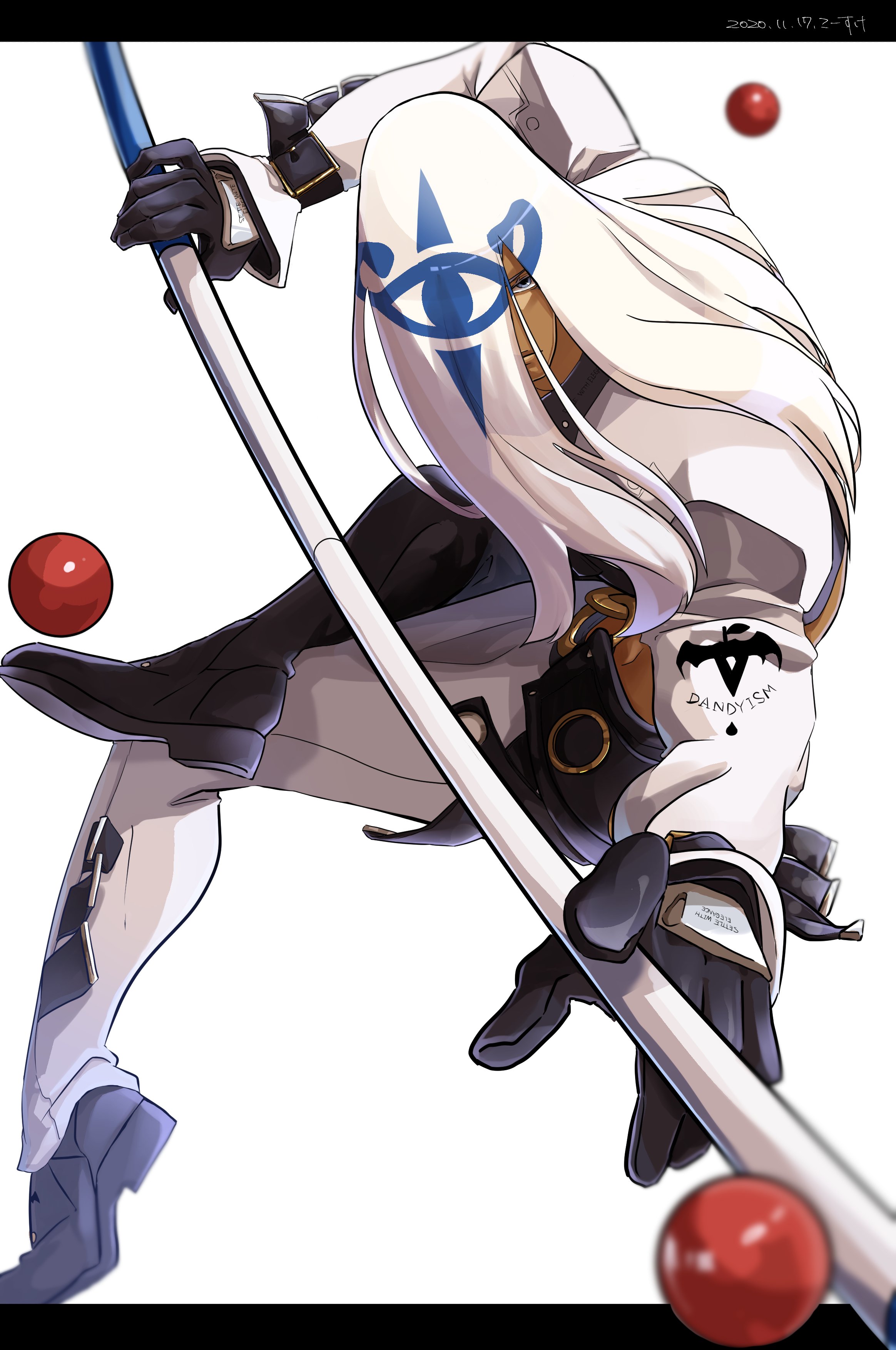 Safebooru - 1boy absurdres ball billiard ball black gloves blue eyes cue stick dark-skinned male ...