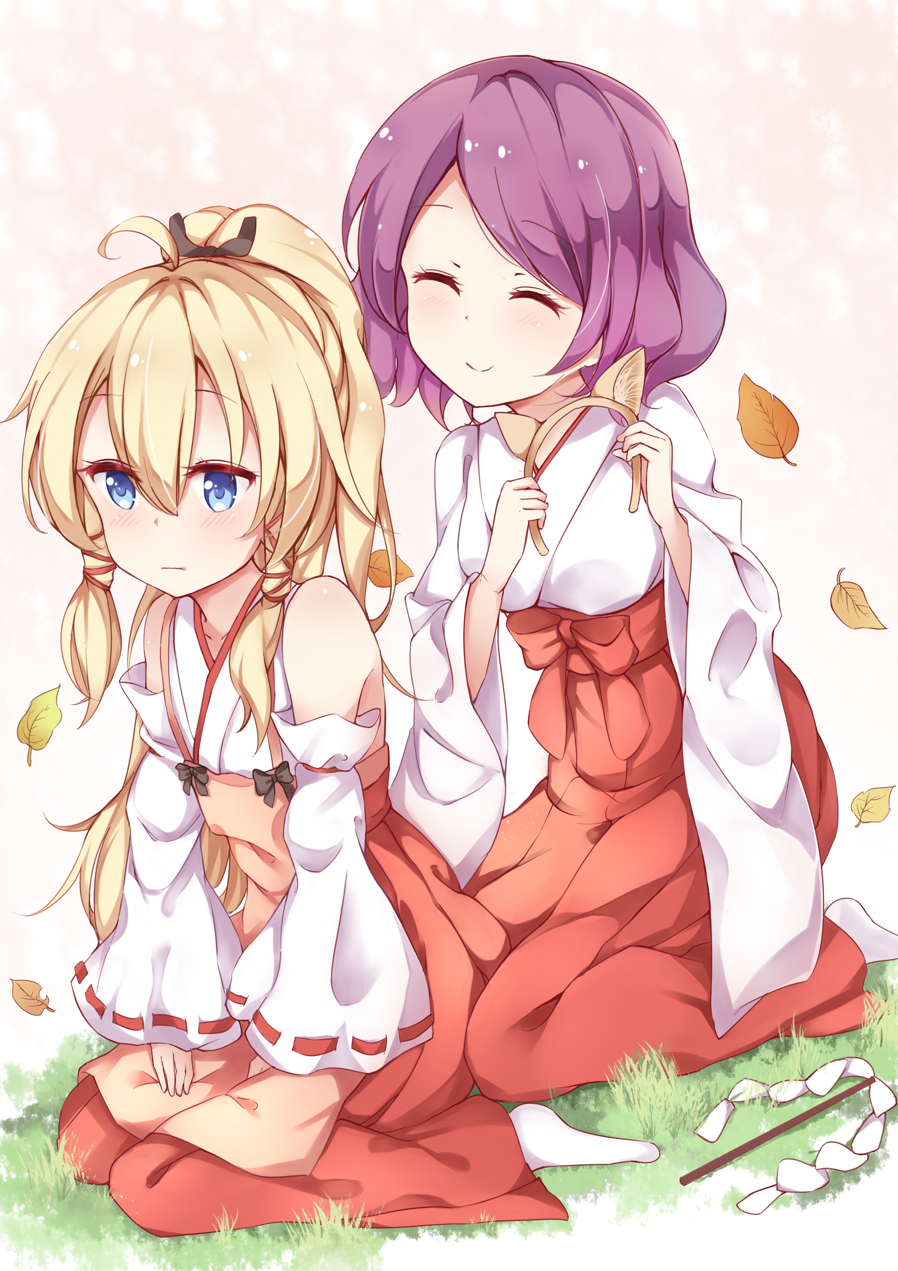 Safebooru - 2girls ^ ^ absurdres ahoge animal ear fluff animal ears apron autumn leaves bangs ...