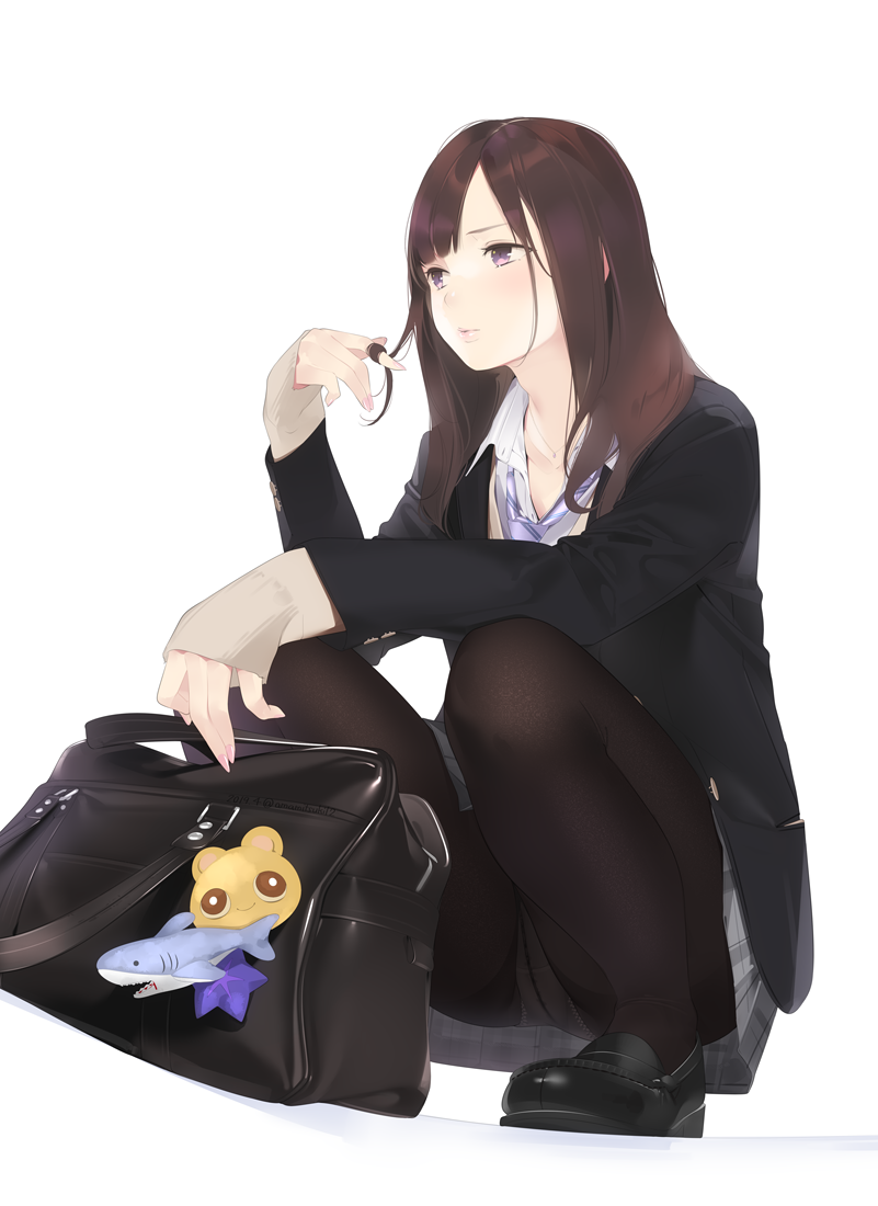 Safebooru - 1girl ama mitsuki ass bag black footwear black jacket black panties blazer brown ...