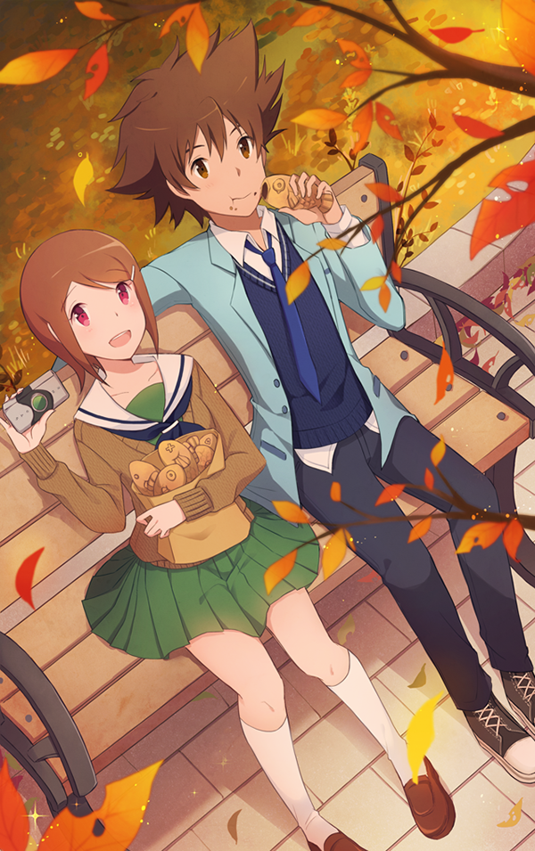 Safebooru - 1boy 1girl blush brother and sister brown eyes brown hair closed mouth digimon ...