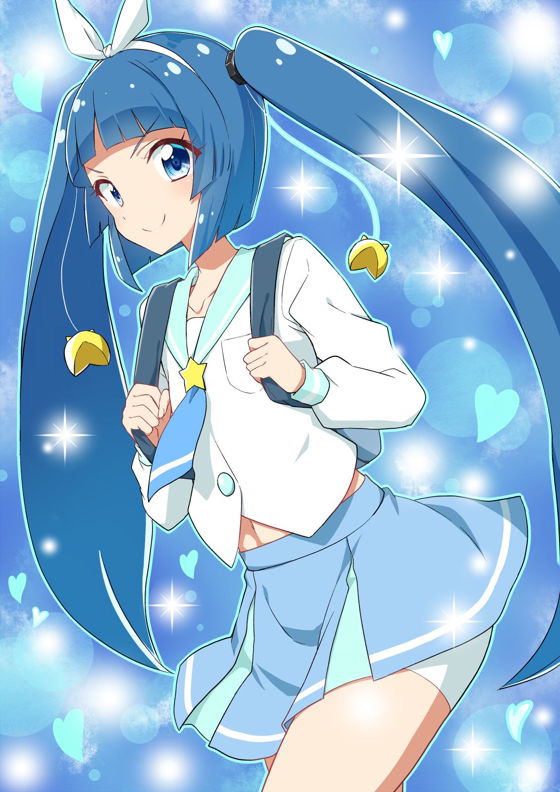 Safebooru - 1girl backpack bag bangs blue background blue eyes blue hair blue neckwear blue ...