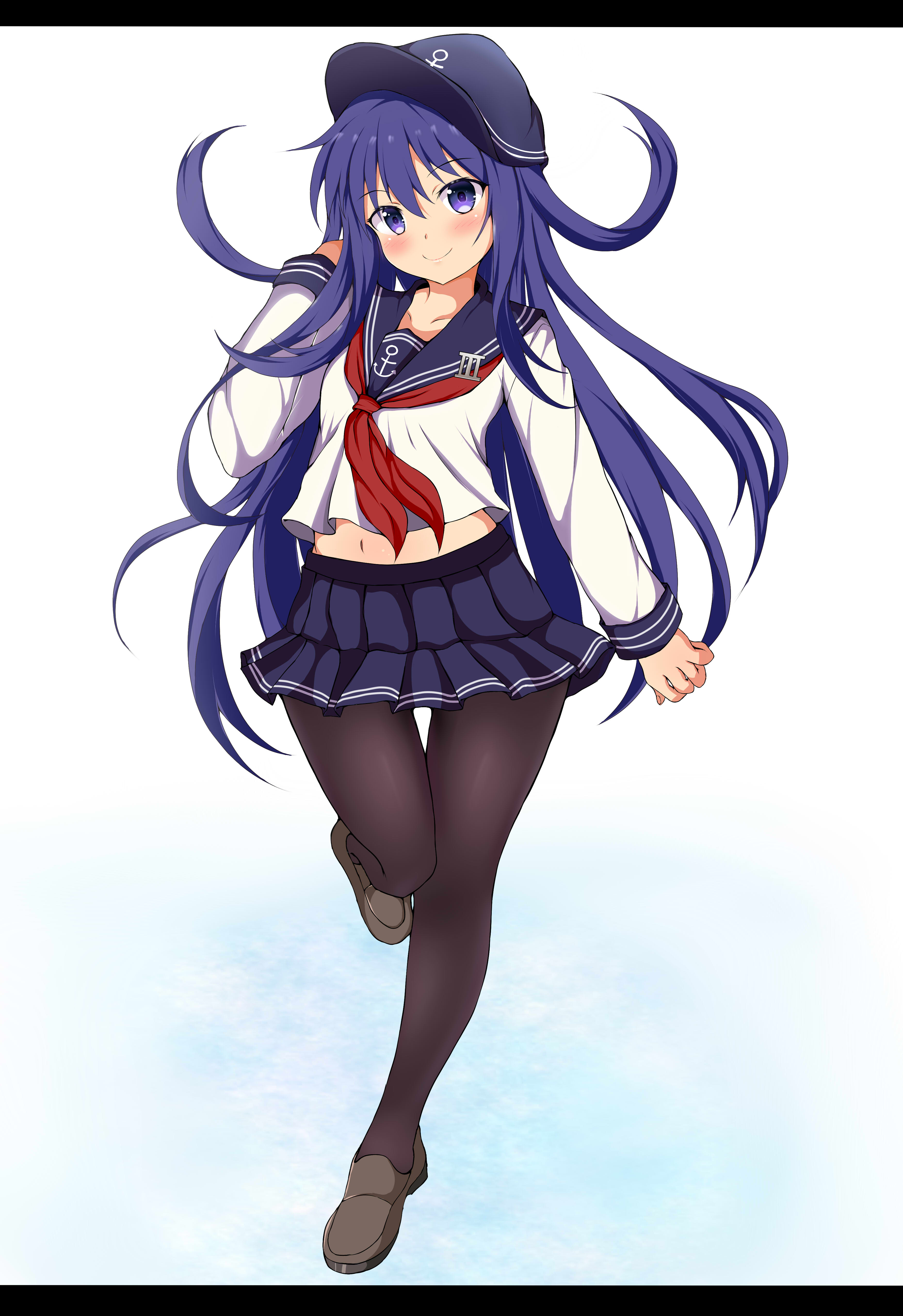 Safebooru - 1girl absurdres akatsuki (kantai collection) anchor symbol arm up black legwear blue ...