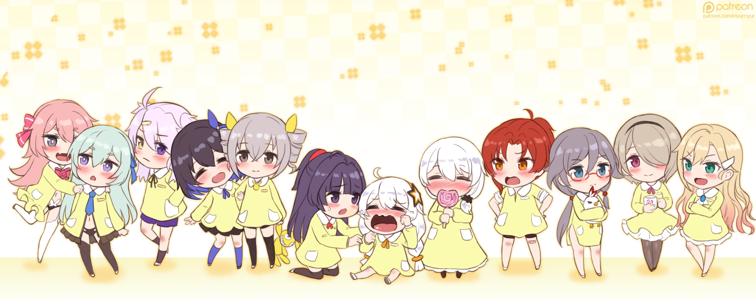 Safebooru - 6+girls ahoge angry aqua hair bird blonde hair blue hair ...