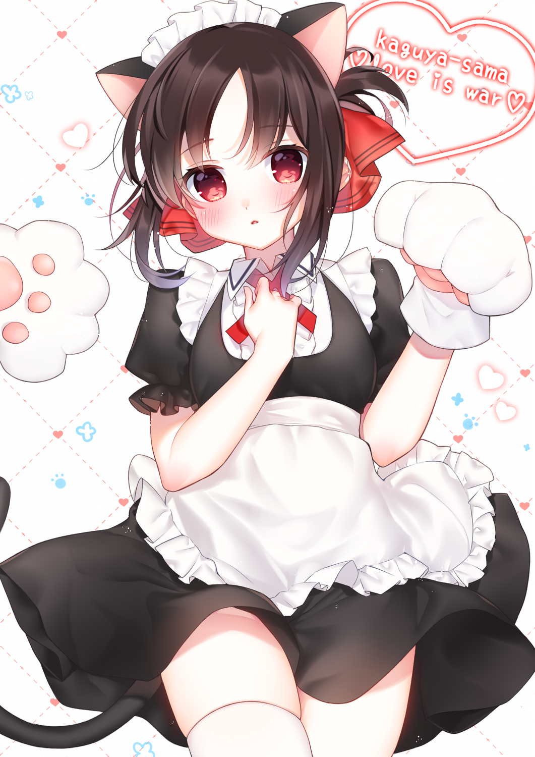 Safebooru - 1girl alternate costume animal ears apron bangs black dress blush brown hair cat ...