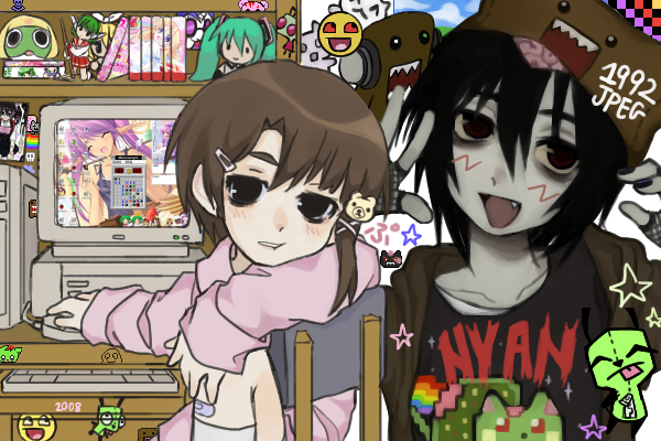 Safebooru - 1992jpeg 1boy 1girl 2000s (style) awesome face black eyes ...