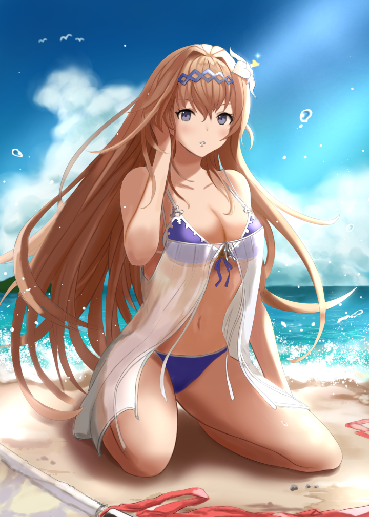 Safebooru - 1girl aqua (popogori) bikini blonde hair blue bikini blue eyes blue hairband breasts ...