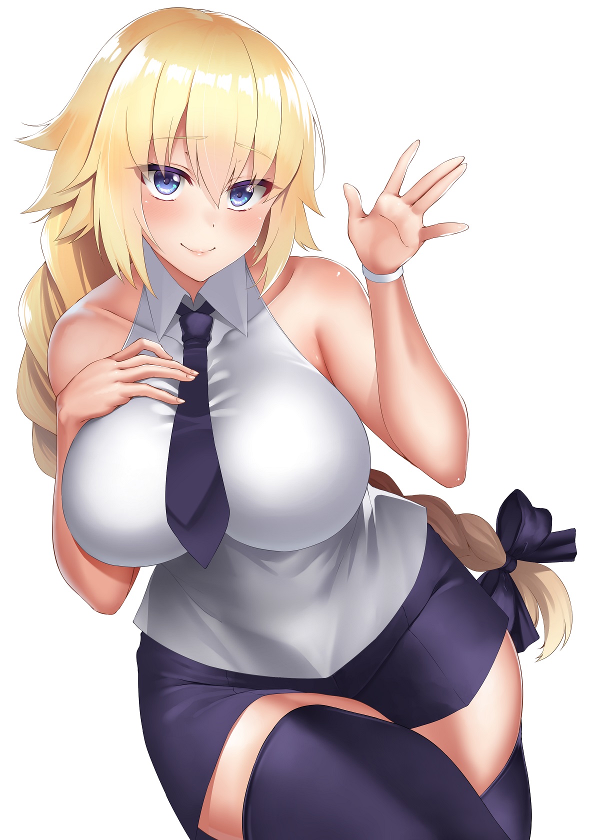 Safebooru - 1girl asakura kukuri bangs blonde hair blue eyes blush braid breasts closed mouth ...