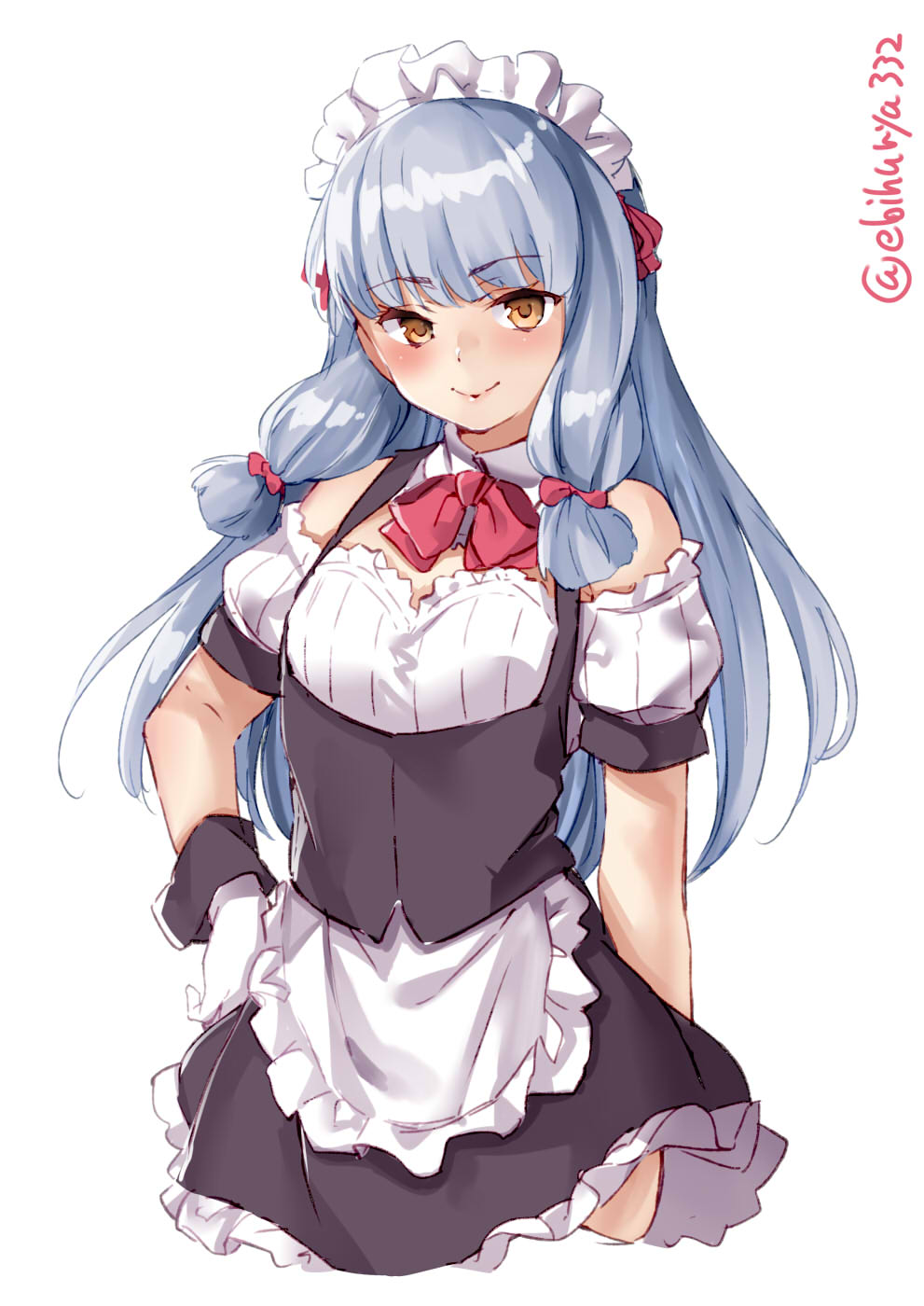 Safebooru - 1girl alternate costume apron black dress blush braid breasts brown eyes closed ...