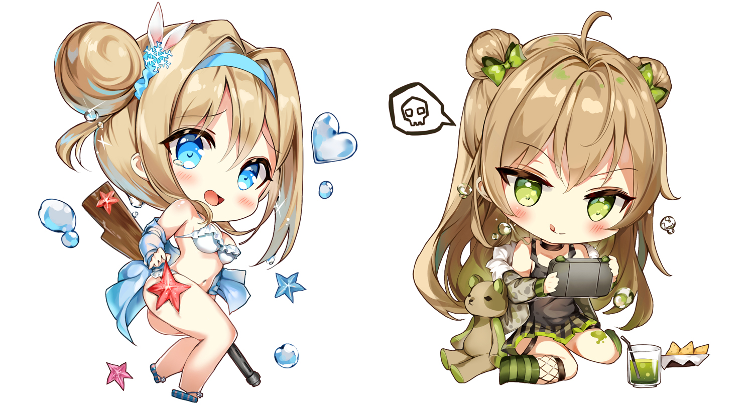 Safebooru - 2girls :d :q ahoge bangs bare shoulders bikini bikini under clothes black dress blue ...