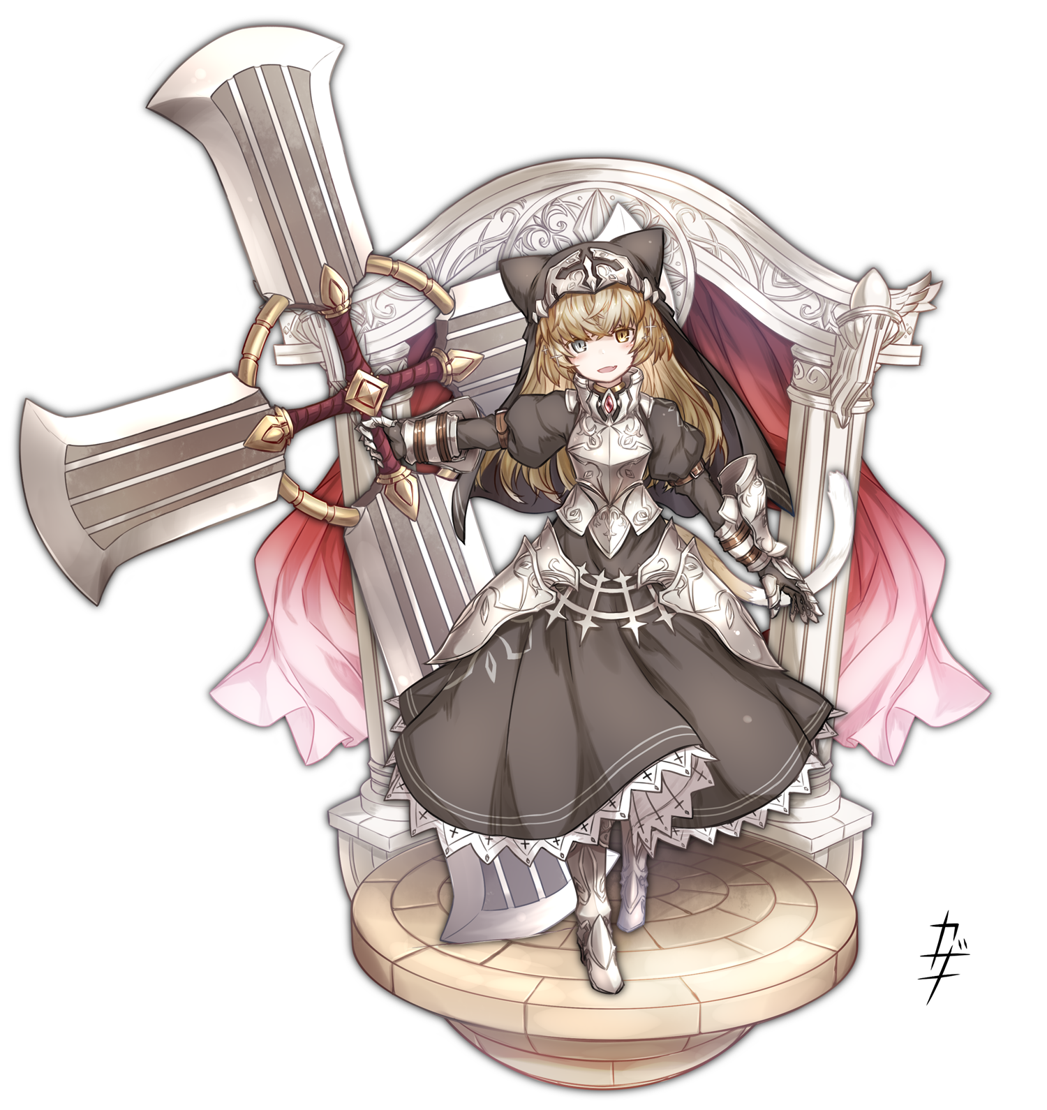 Safebooru - 1girl :d animal ears armor armored boots armored dress black dress blush boots brown ...