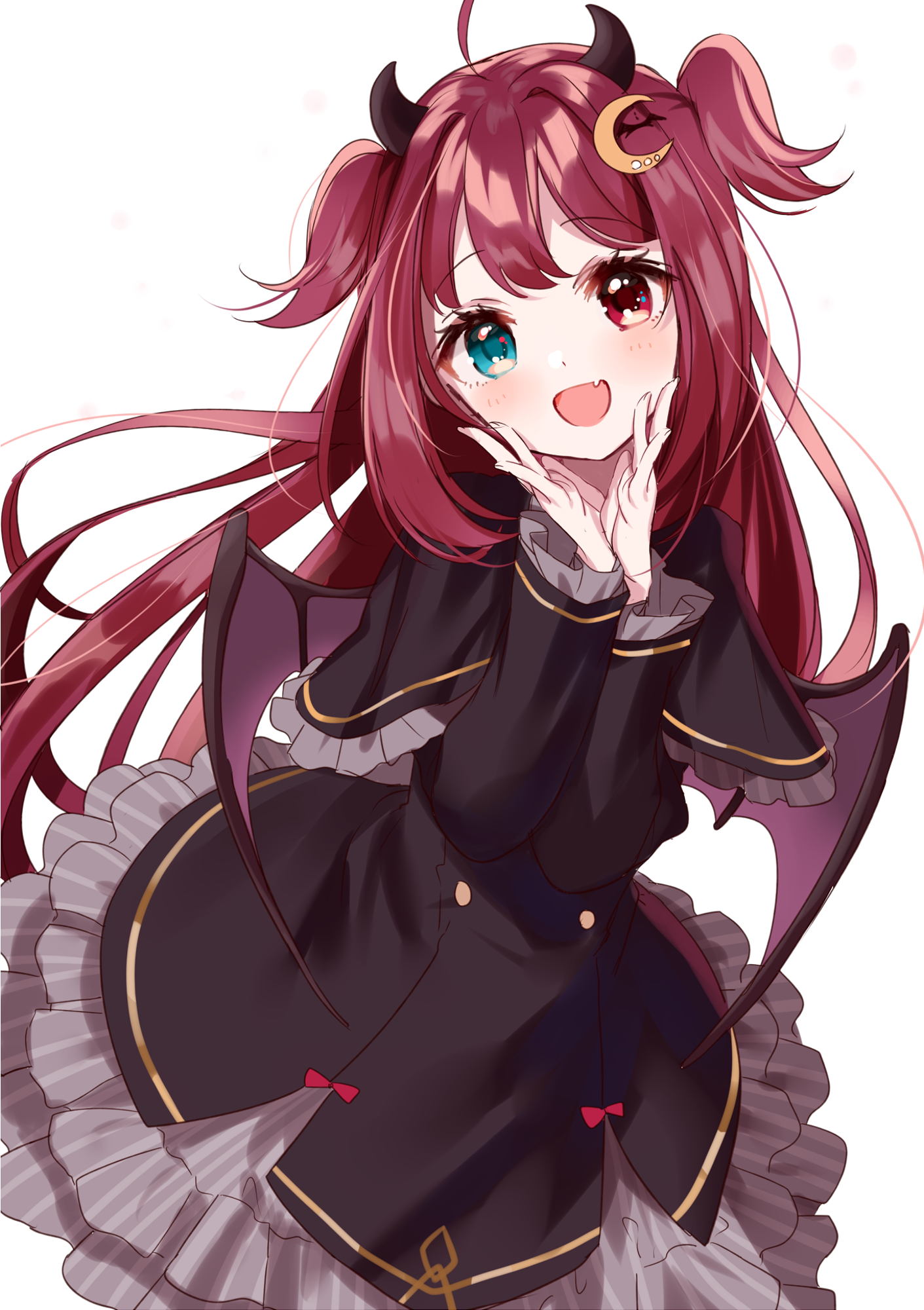 Safebooru - 1girl :d ahoge bangs black capelet black dress blue eyes blush brown wings capelet ...