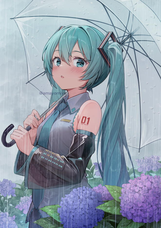 Safebooru - 1girl :o amayomiyu aqua eyes aqua hair aqua necktie aqua trim arm tattoo armpit ...