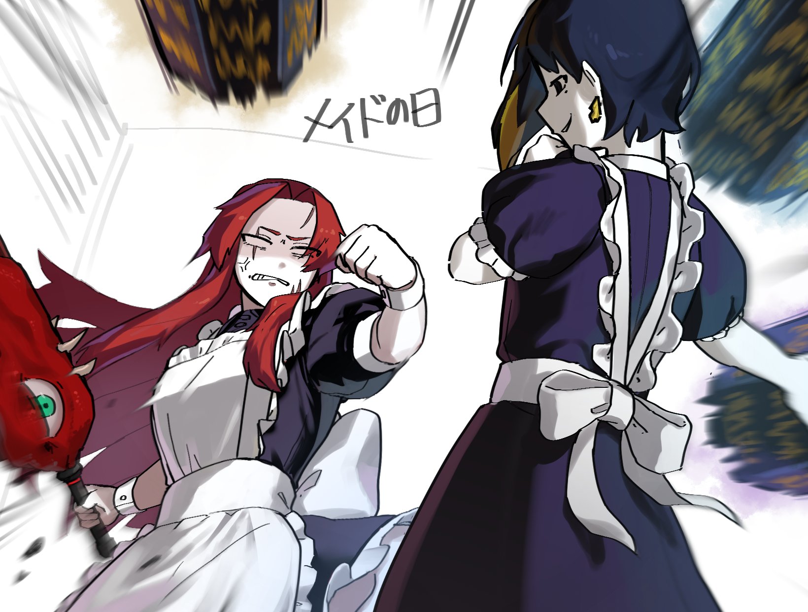 Safebooru - 2girls alternate costume anger vein apron binah (project ...