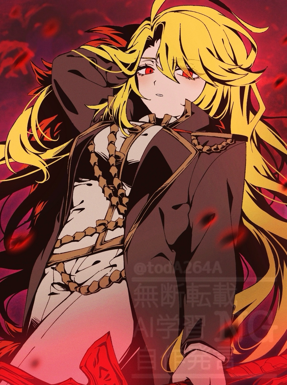 Safebooru - 1girl black coat blonde hair closed mouth coat don quixote ...