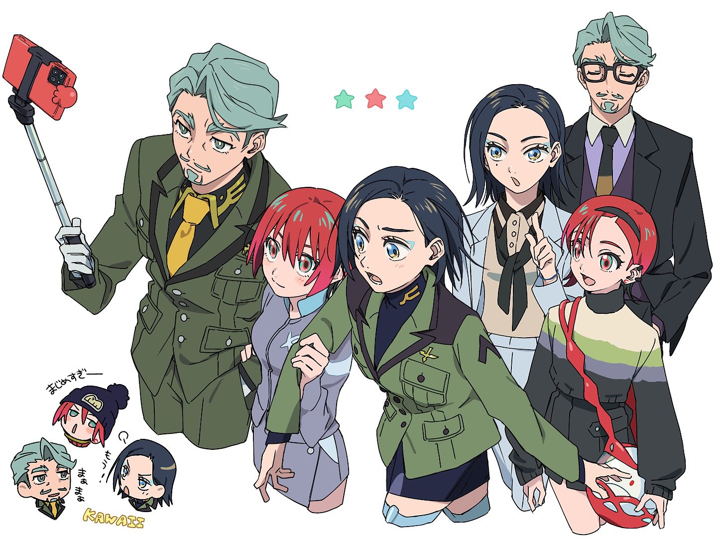 Safebooru - 1boy 2girls amate yuzuriha aqua eyes bag beanie beard black hair blue eyes blush ...