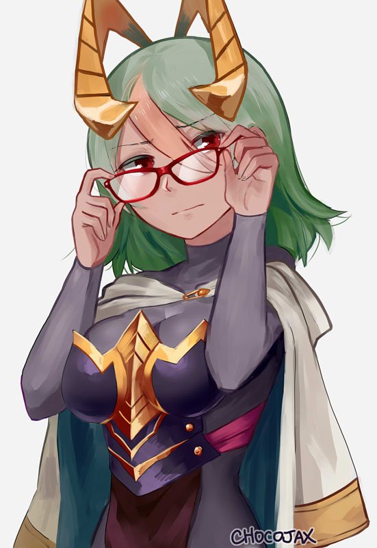 Safebooru - 1girl adjusting eyewear artist name breastplate chocojax closed mouth commentary ...