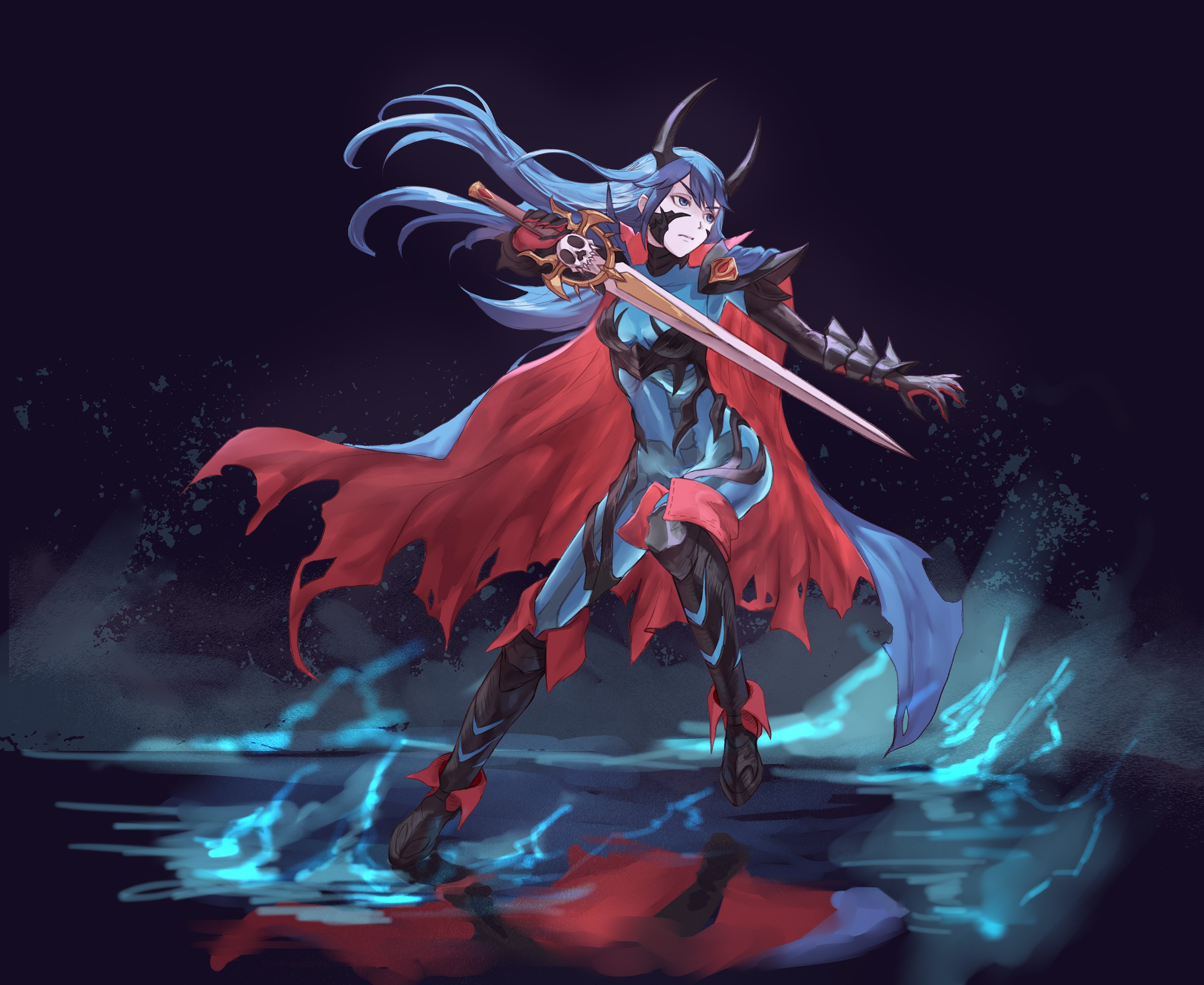Safebooru 1girl Armor Azto Dio Blue Eyes Blue Hair Cape Dark Persona 7048