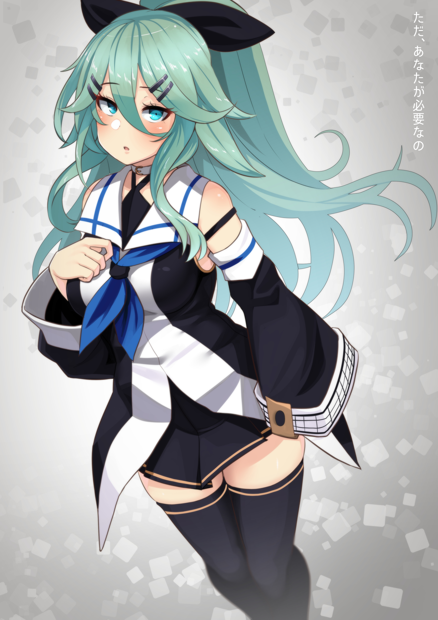 Safebooru - 1girl bangs black legwear black ribbon black serafuku black skirt blue eyes blue ...