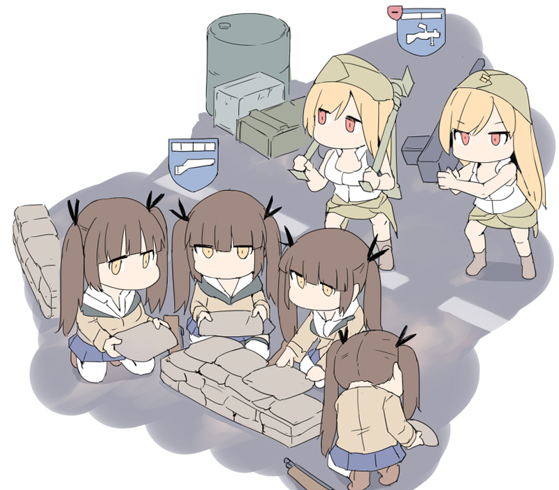 Safebooru - 6+girls bangs battle rifle blunt bangs blush breasts brown ...